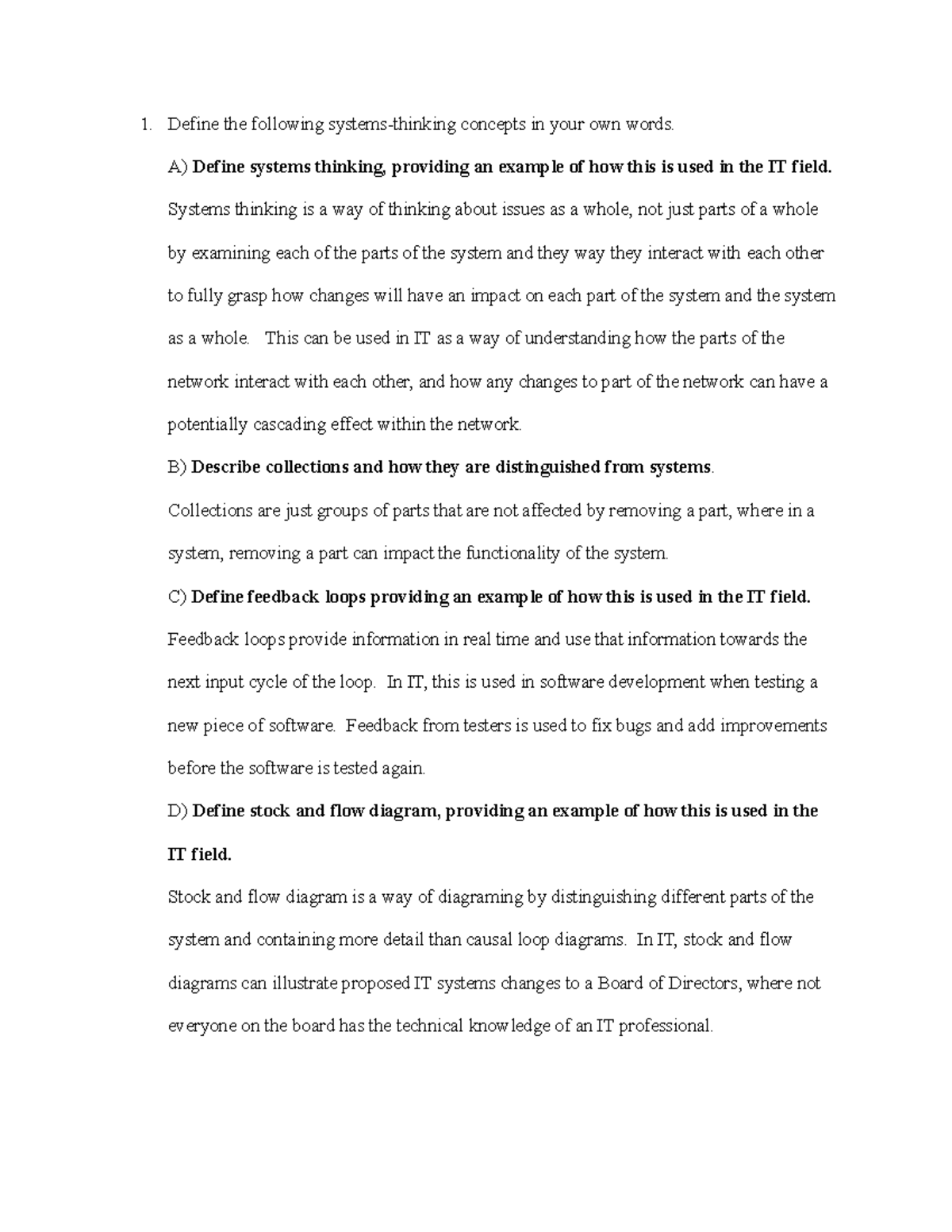 Assignment 6-1 - Define the following systems-thinking concepts in your own words. A) Define ...