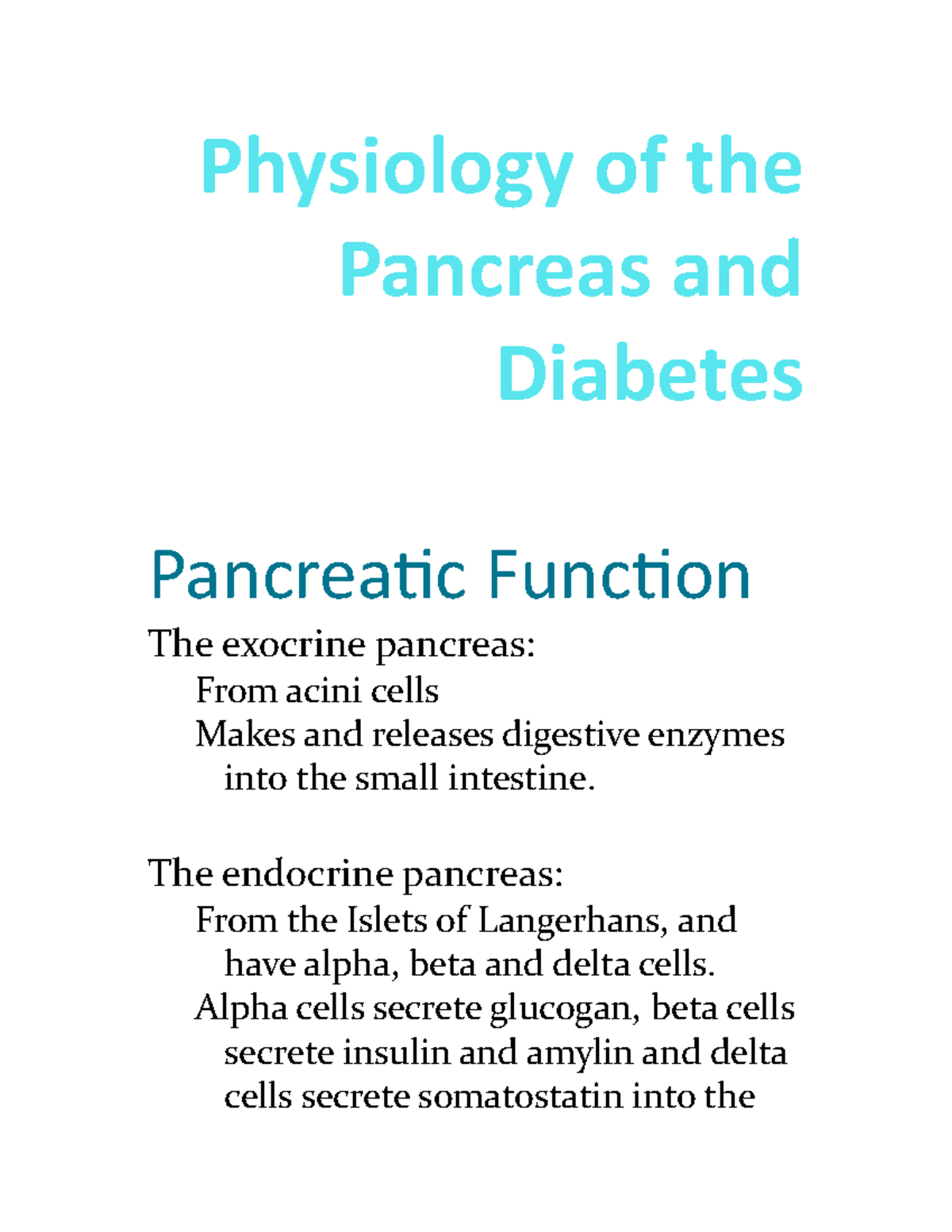Insulin Regulation and Diabetes by D.C. - Physiology of the Pancreas ...