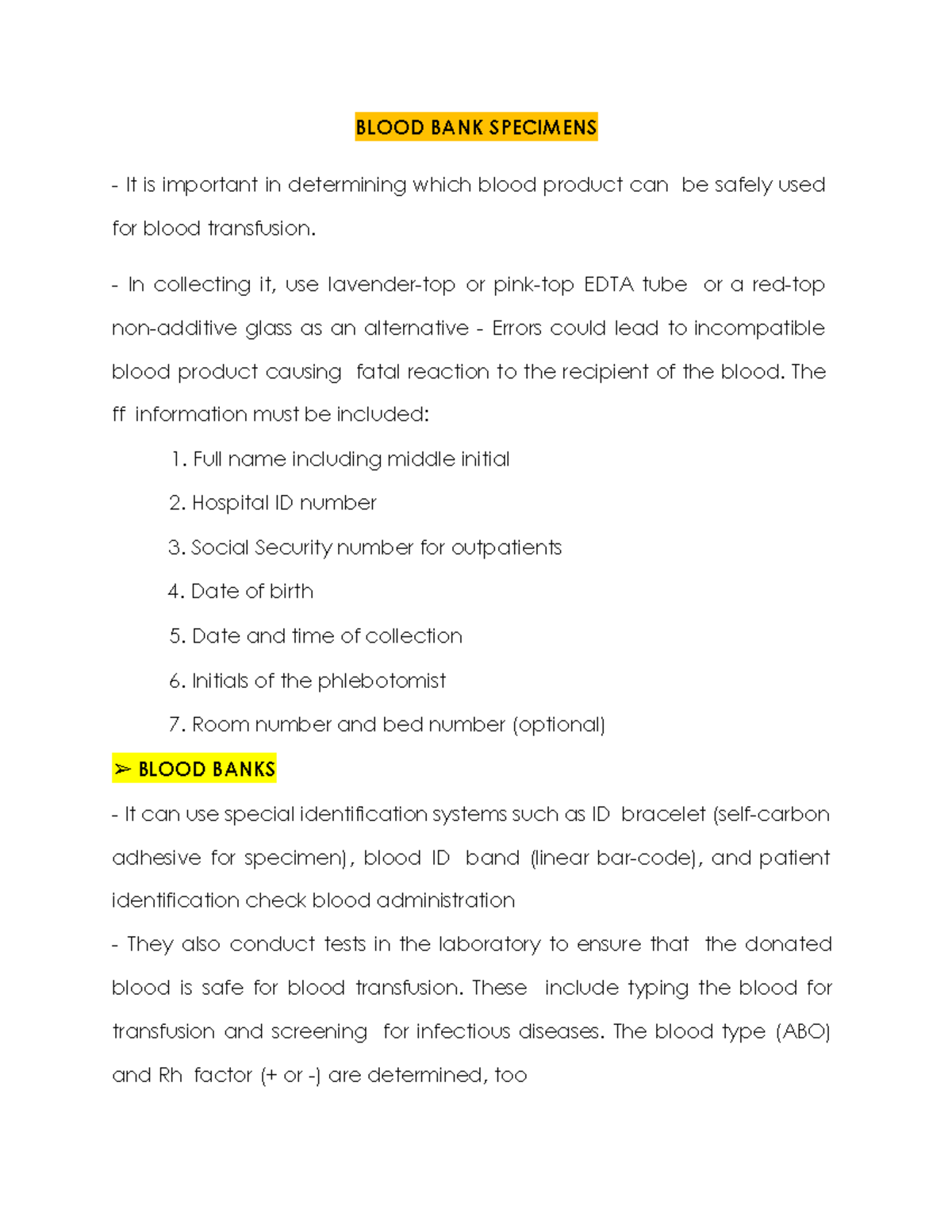 Blood BANK Specimens - guides - BLOOD BANK SPECIMENS It is important in ...