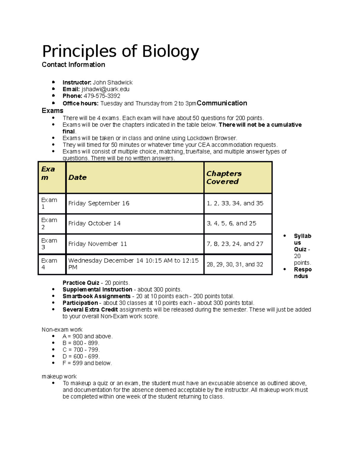 Principles of Biology Syllabus - Principles of Biology Contact ...