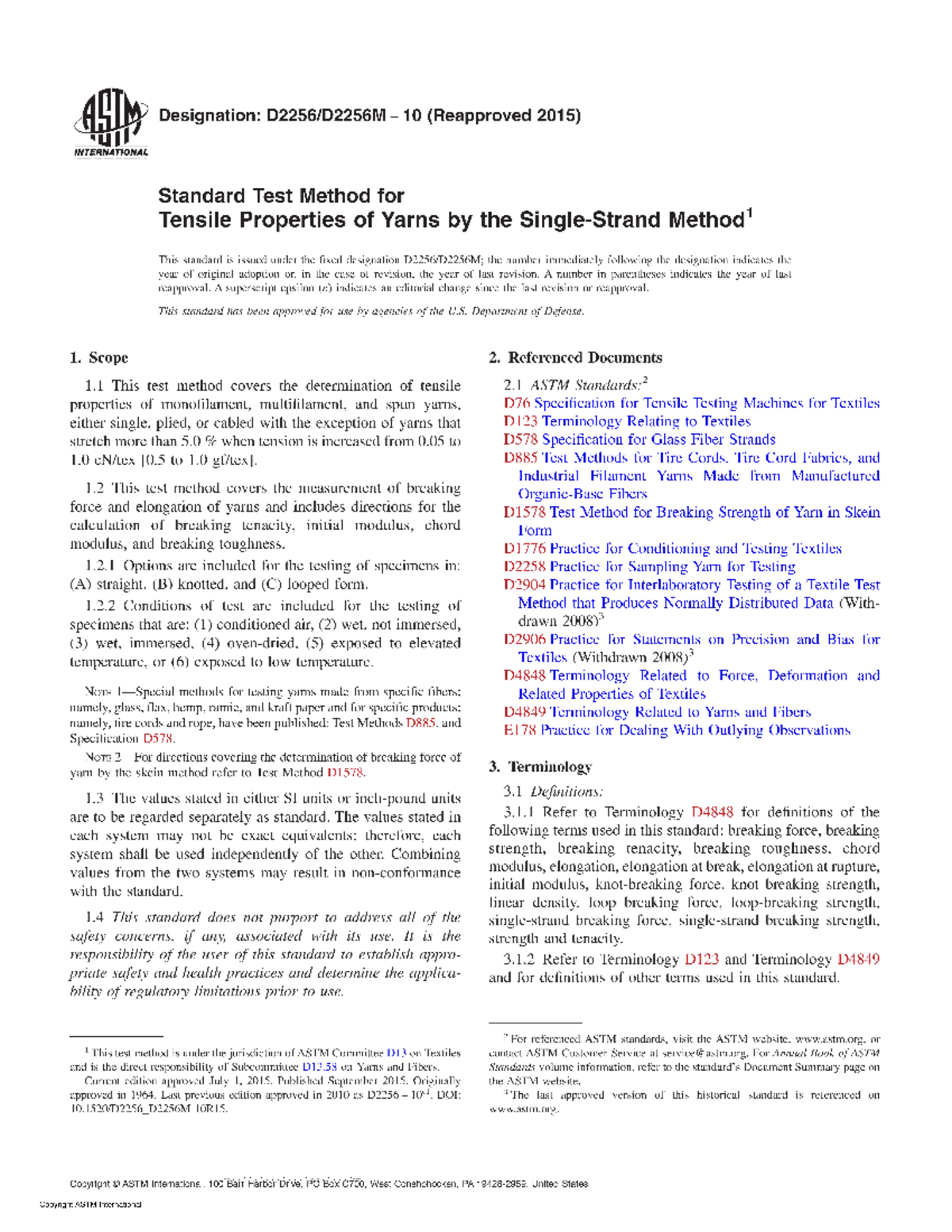 ASTM D 2256-2256M - Norma ASTM D 2256-2256M - Química General - Studocu