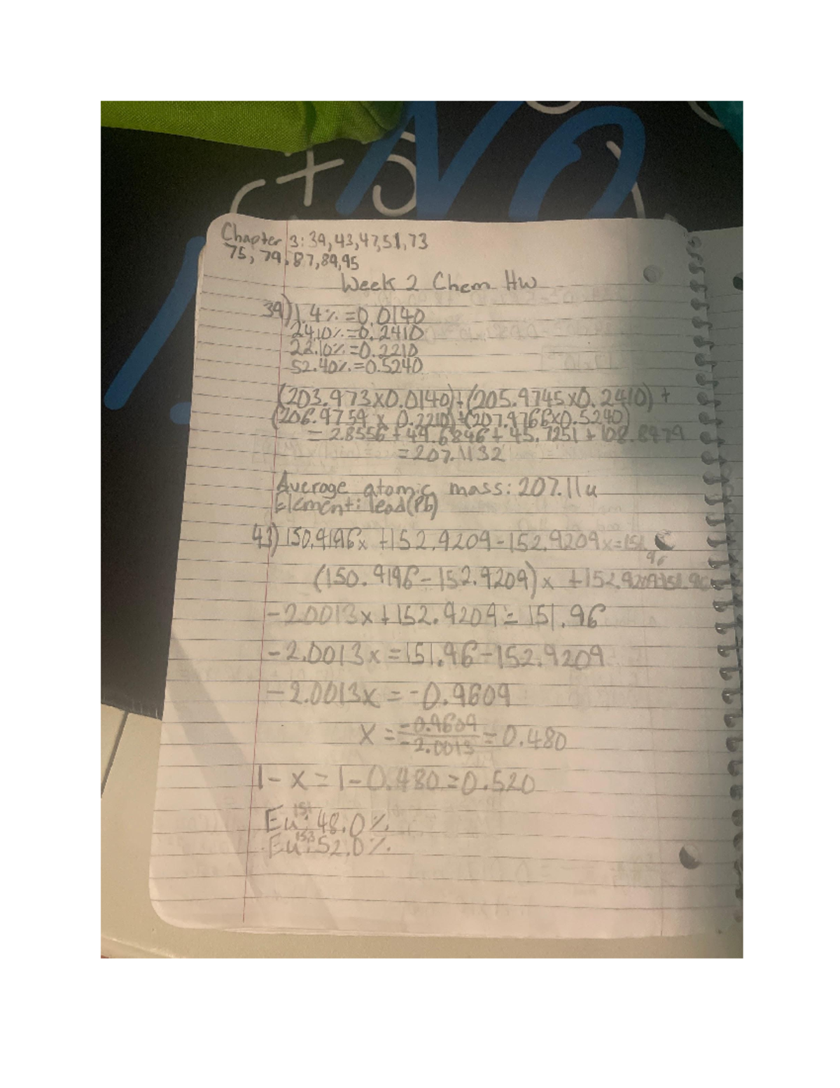 Week 2 Chem Hw - Homework - Chapter 3:39,43,47,517 75, 79 87,89,95 Week ...