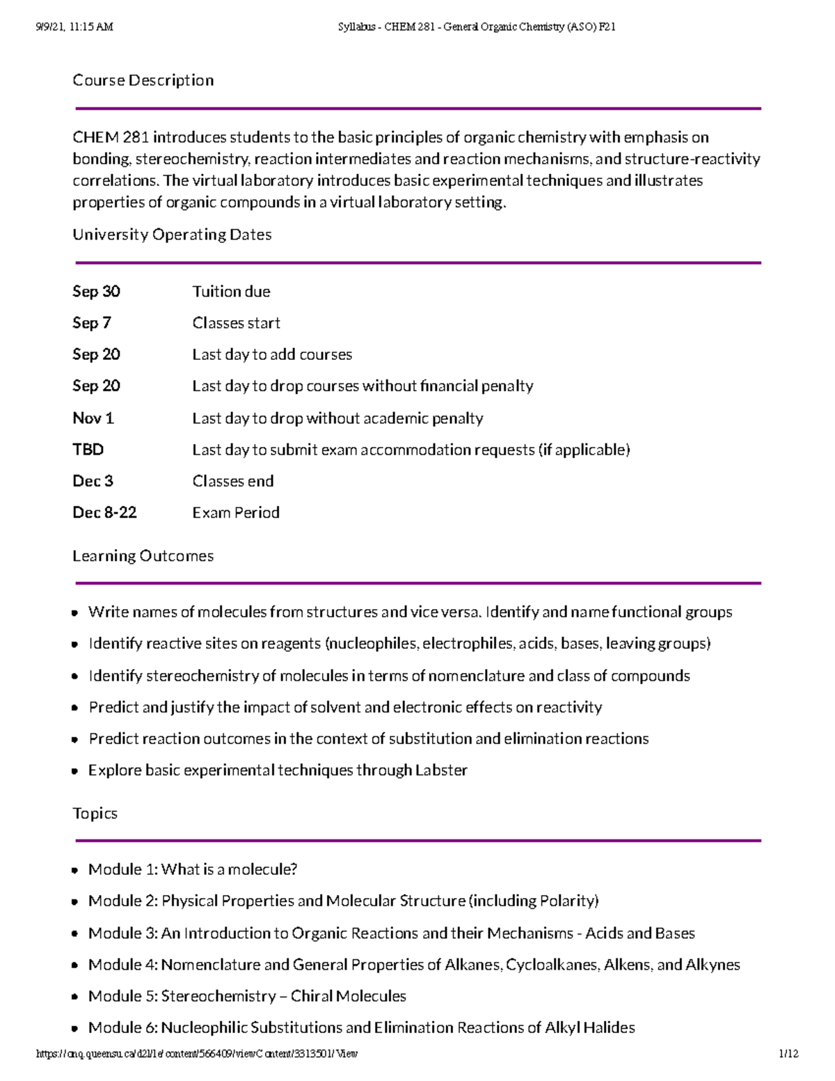 CHEM281 Syllabus - Course Description CHEM 281 introduces students to ...
