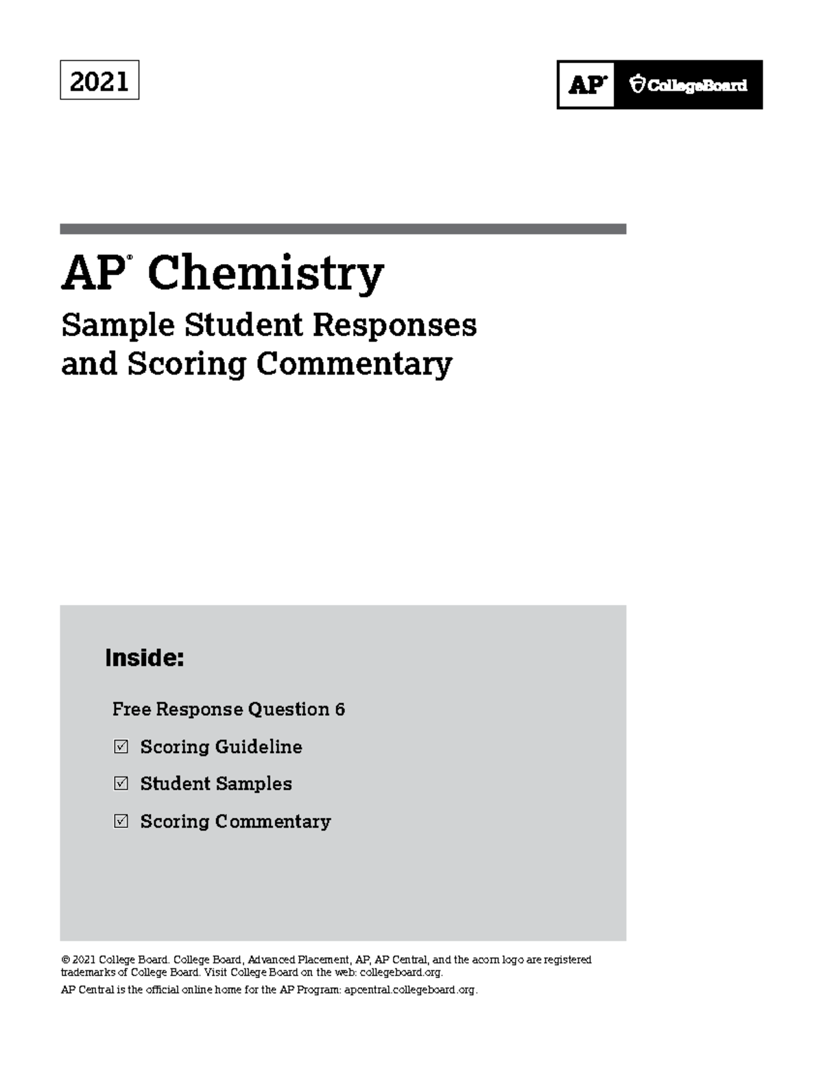 Ap21 apc chemistry q6 - Chem class notes - 2021 AP ® Chemistry Sample ...