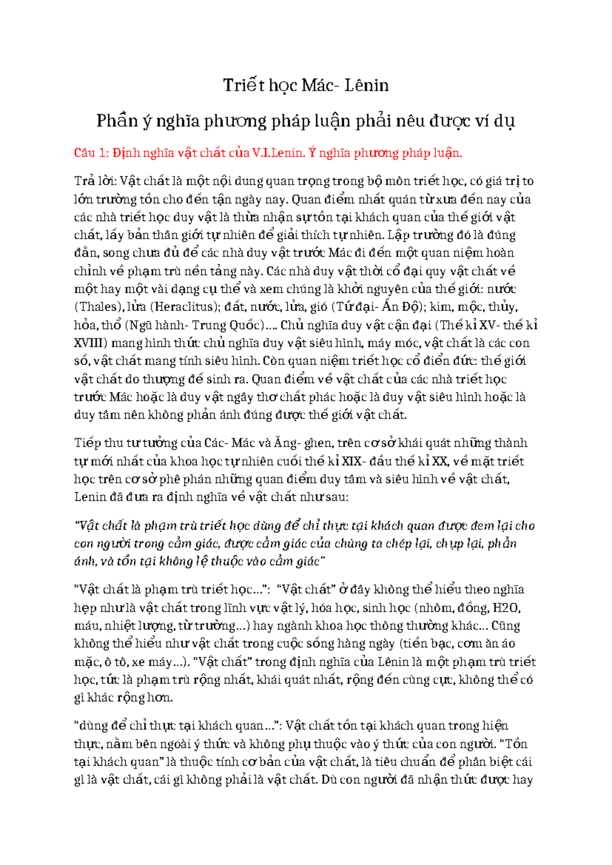 Tài-liệu-triết-học-kì - Tri ết h c Mác- Lênin ọ Ph ần ý nghĩa ph ương pháp lu n ph i nêu đ ậ ả ...