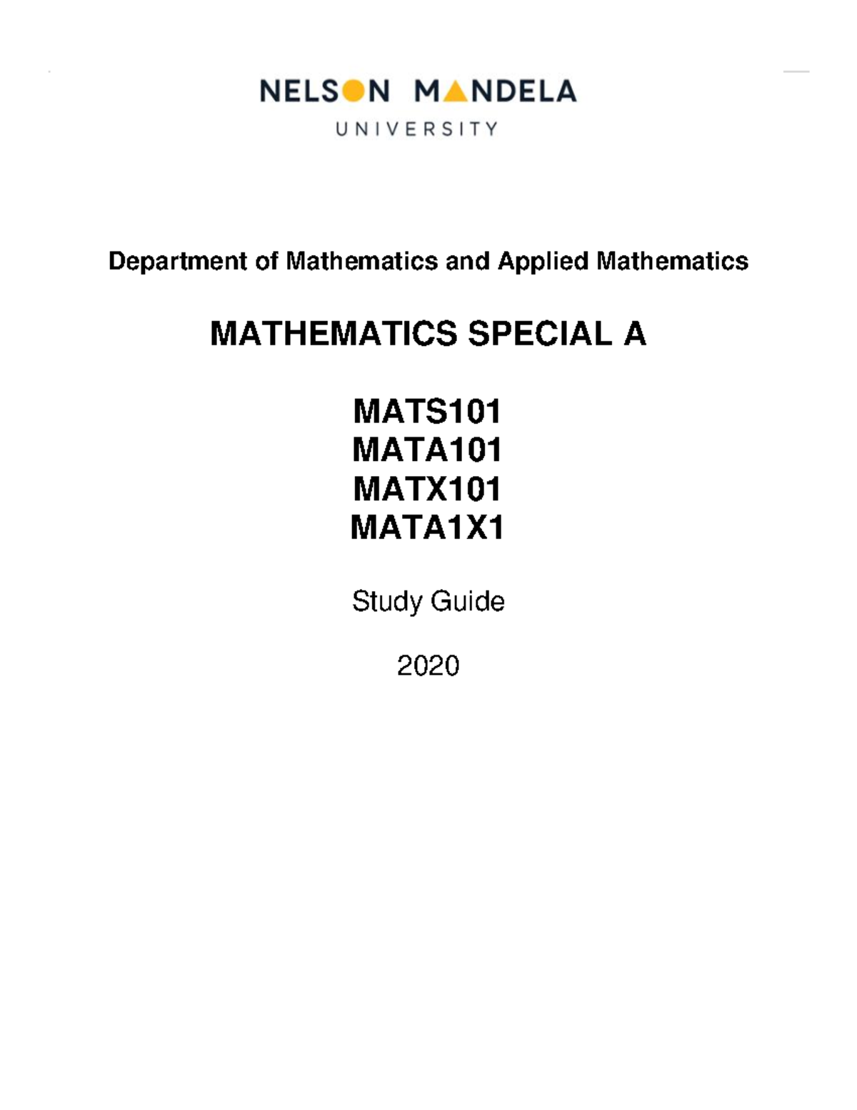 MATS101 Study Guide 2020 - Department of Mathematics and Applied ...