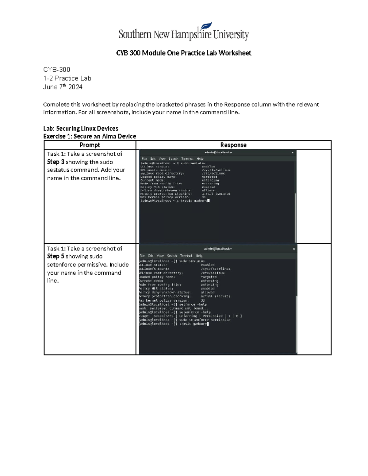 CYB 300 1-2Practice Lab - CYB 300 Module One Practice Lab Worksheet CYB ...