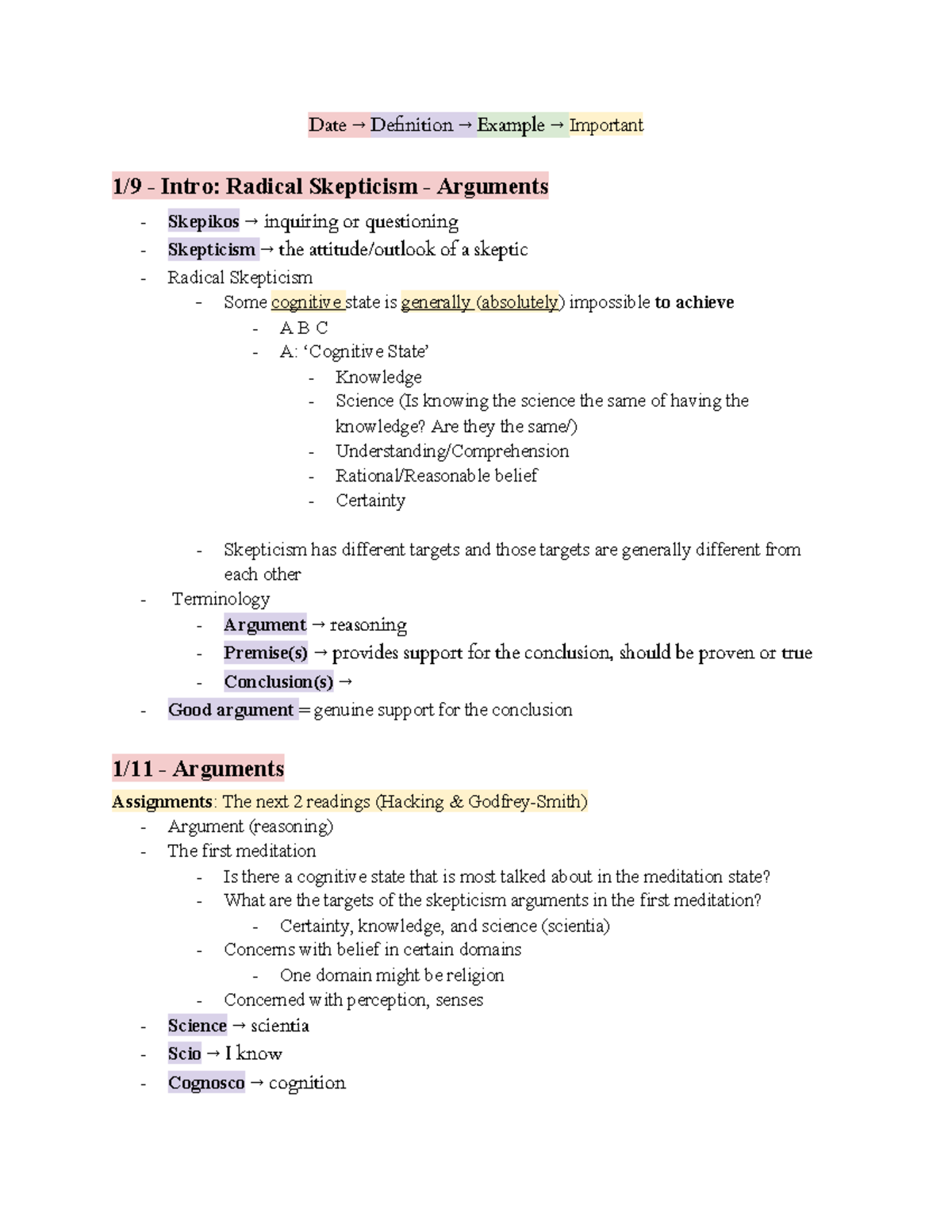 Philosophy 21 Notes - Date → Definition → Example → Important 1/9 ...