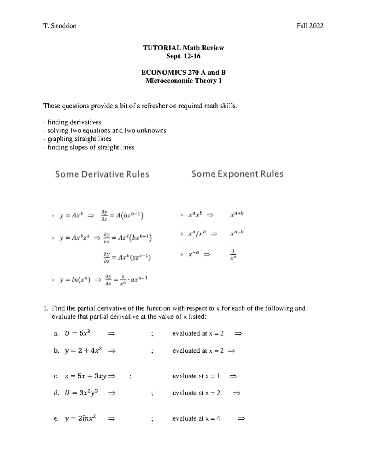 Tutorial Math Review Sept. 12 16 - T. Snoddon Fall 2022 TUTORIAL Math ...