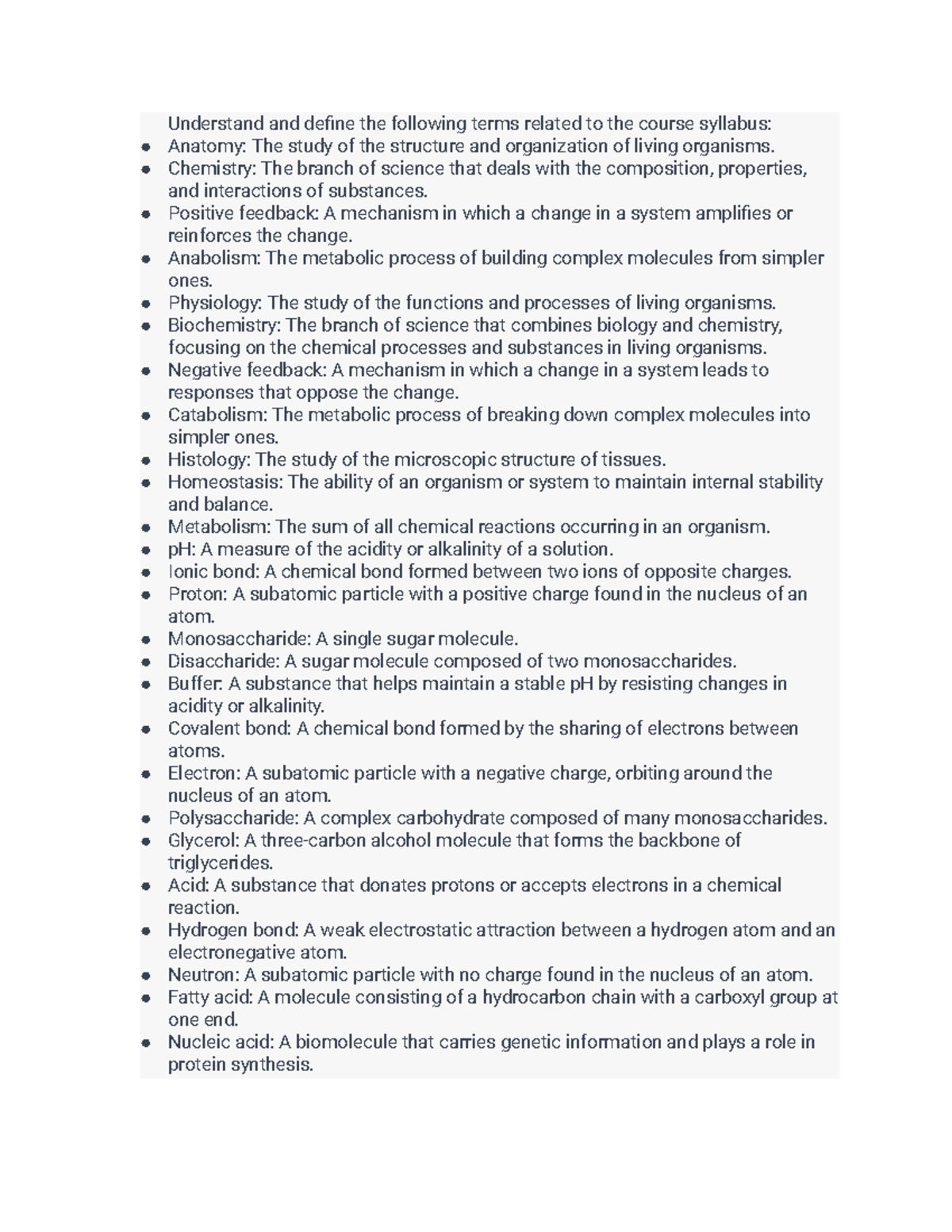 Bio Final Study guide - Understand and define the following terms ...