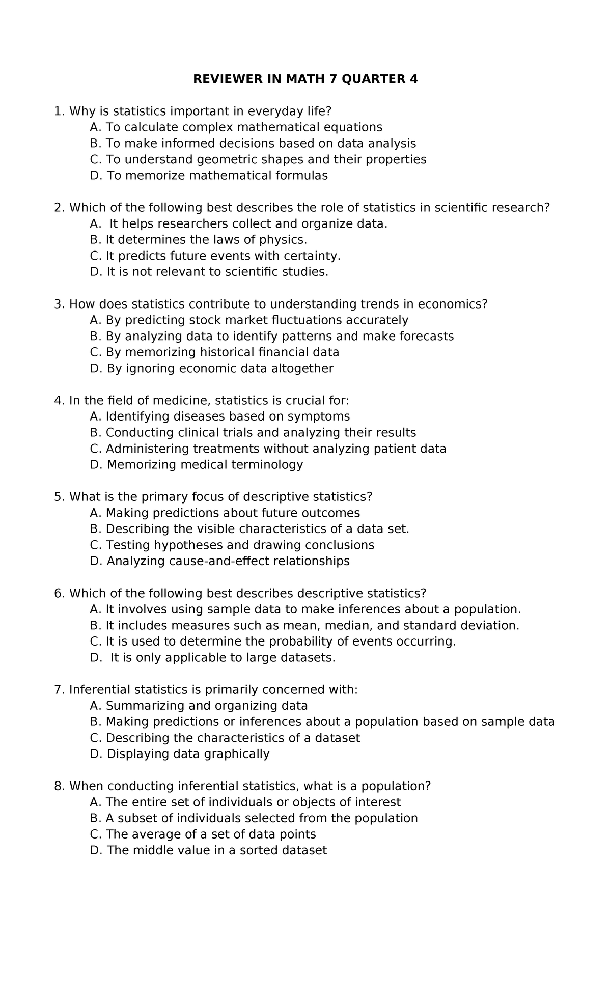 Reviewer IN MATH 7 Quarter 4 - REVIEWER IN MATH 7 QUARTER 4 Why is ...