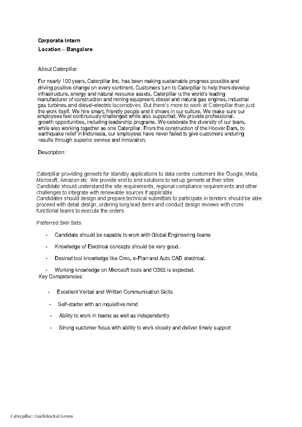 Corporate Intern - JD - Hddhhd - Caterpillar: Confidential Green ...