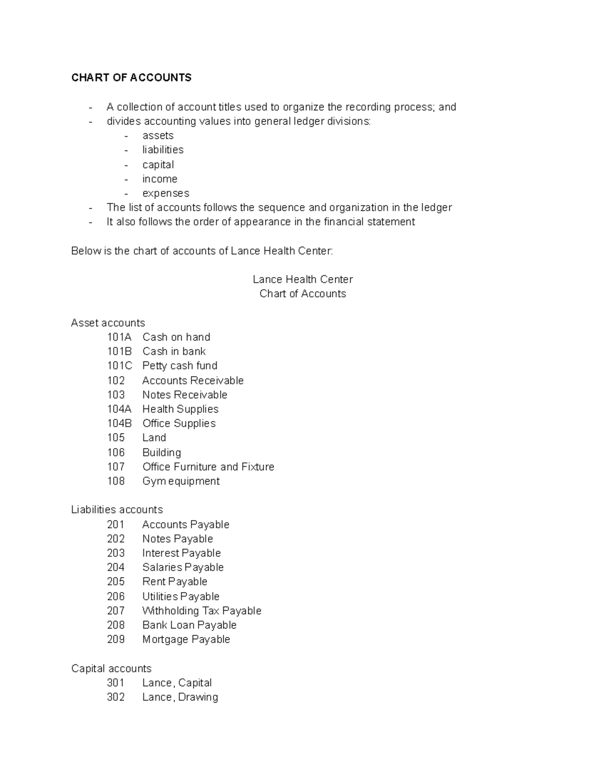 Lesson-5 - Basic - CHART OF ACCOUNTS A collection of account titles used to organize the ...