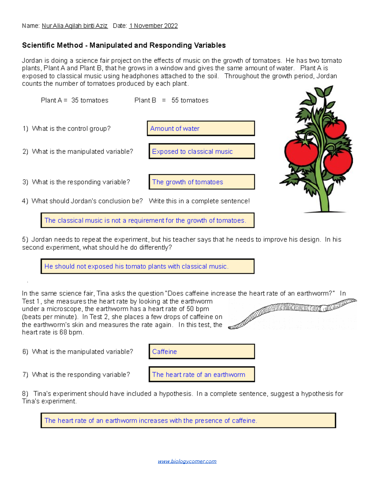 BIO122 31 OCT Tutorial exercise 1.2- Manipulated and Responding ...