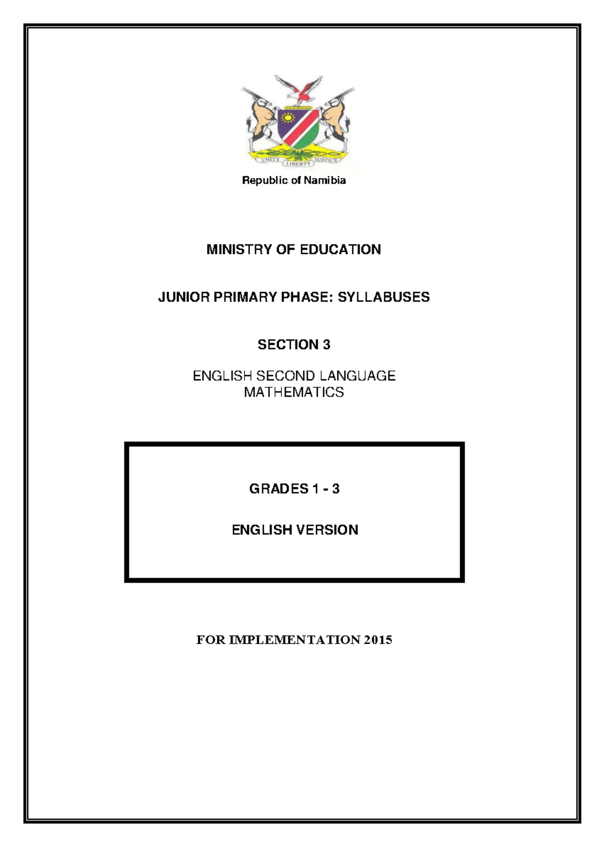 JP Syllabuses Section 3 Math SL English Mar Republic Of Namibia 