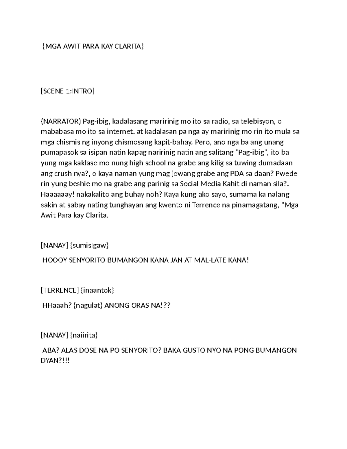 MGA AWIT PARA KAY Clarita - {MGA AWIT PARA KAY CLARITA} [SCENE 1:INTRO ...