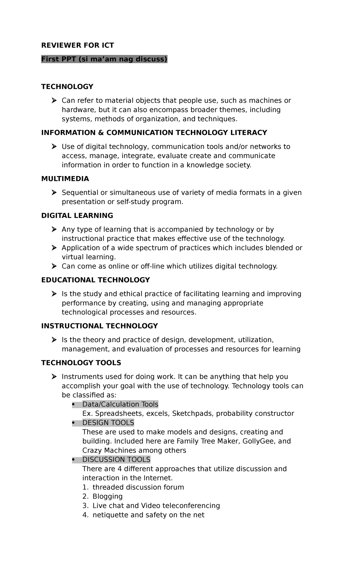Reviewer FOR ICT SUB - REVIEWER FOR ICT First PPT (si ma’am nag discuss ...