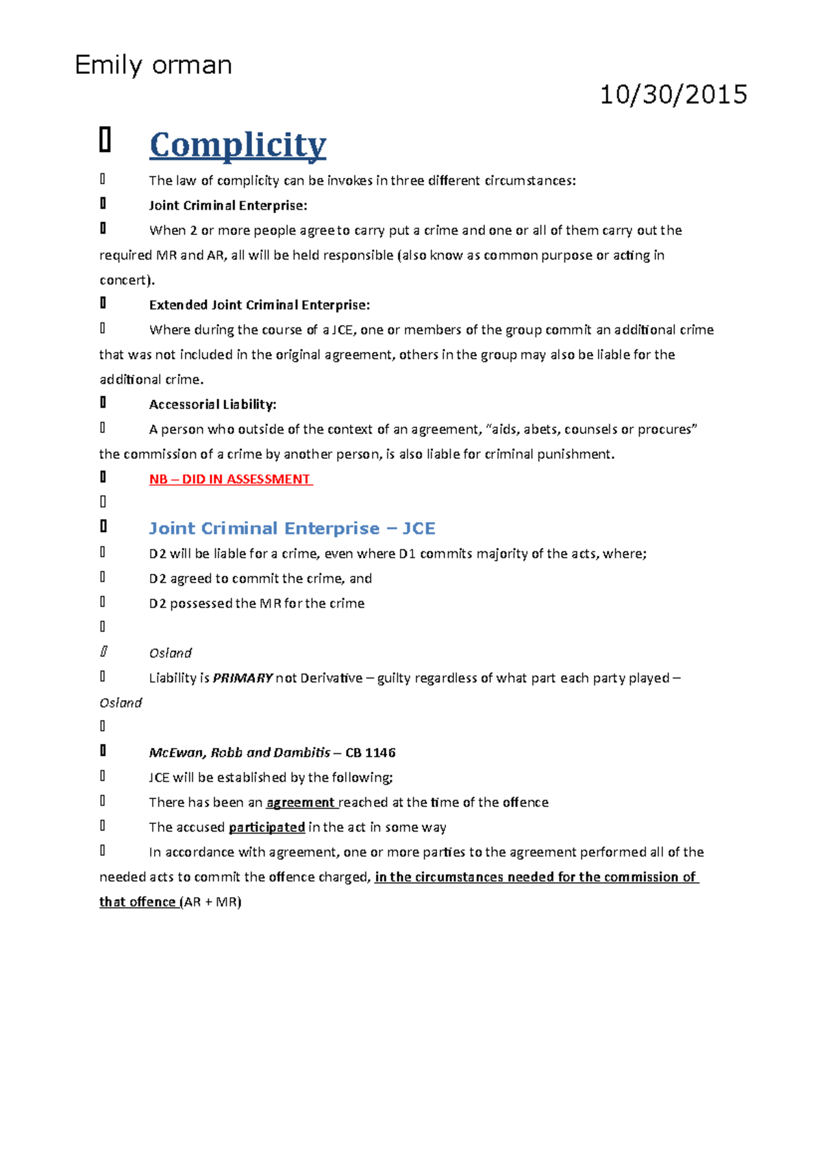 Substantive material - Emily orman 10/30/ Complicity The law of ...