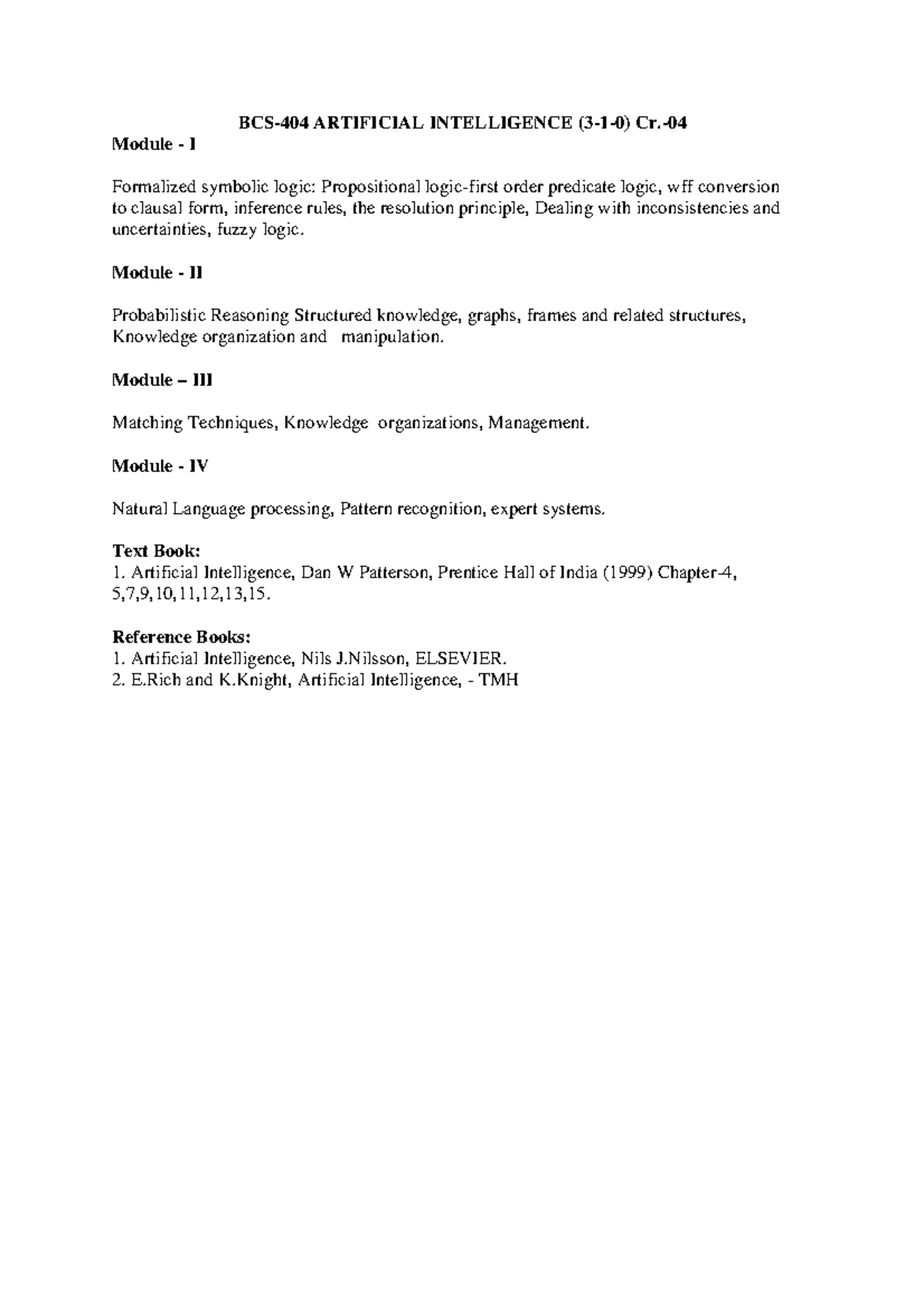 2. AI Lect Notes - BCS-404 ARTIFICIAL INTELLIGENCE (3-1-0) Cr.- Module ...