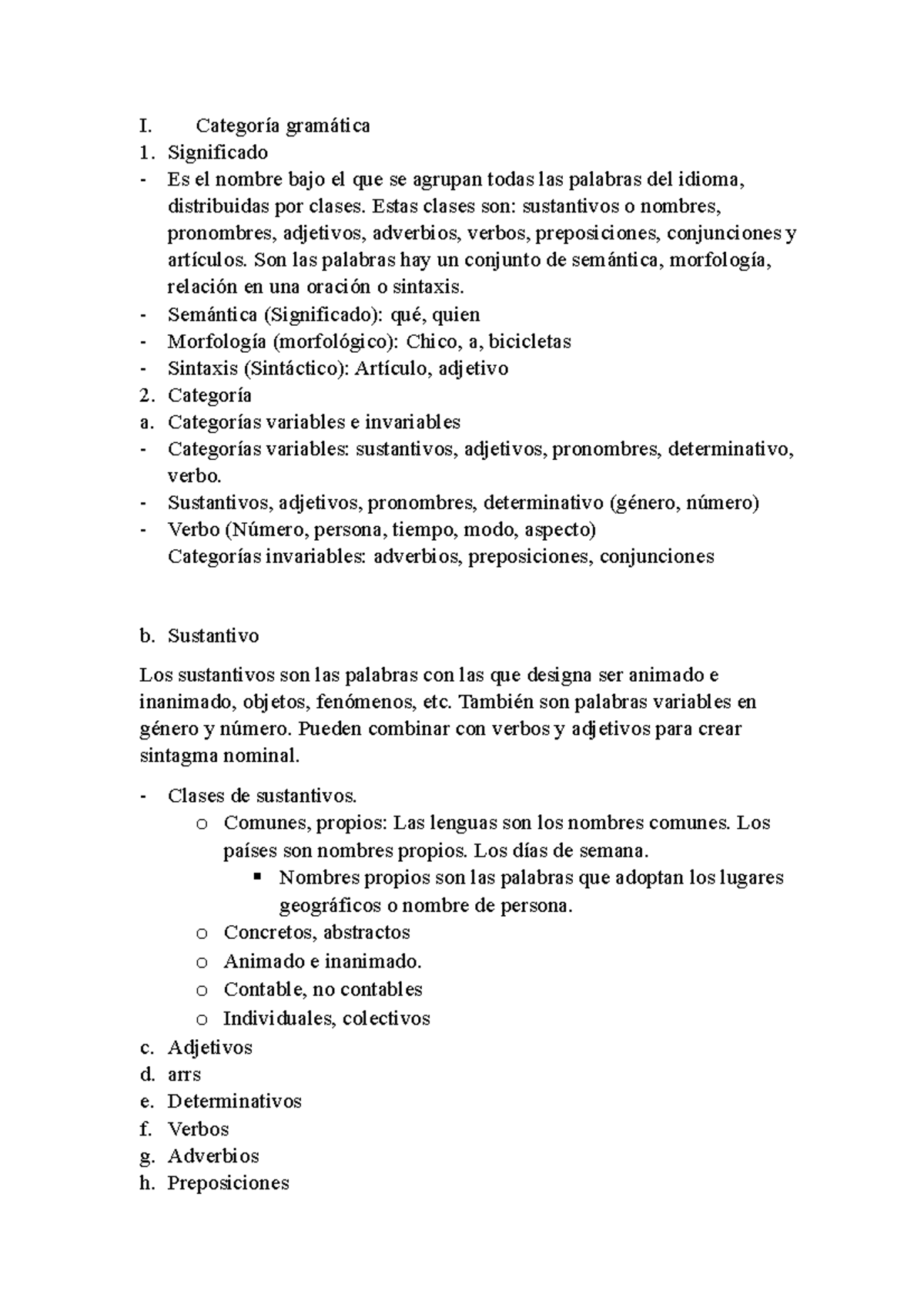 Sintaxis - No description - I. Categoría gramática Significado Es el ...
