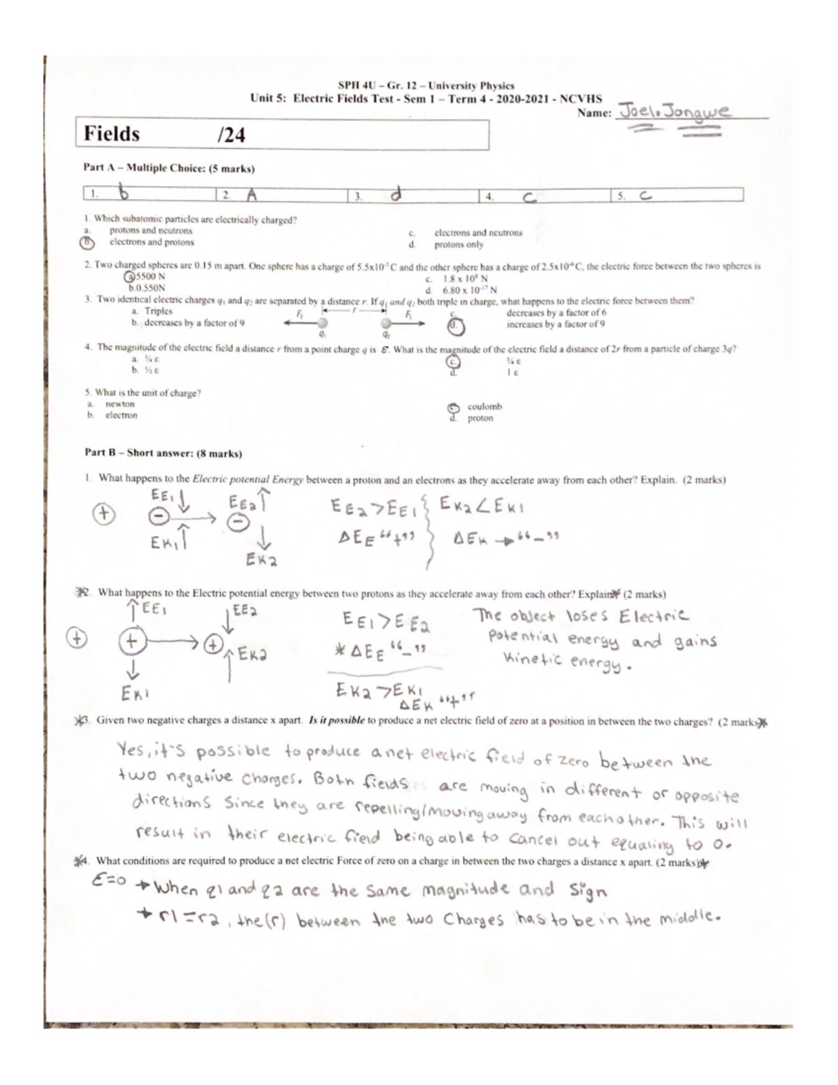 Electric Fields Test - Full solutions to questions - MATH 1P06 - Studocu