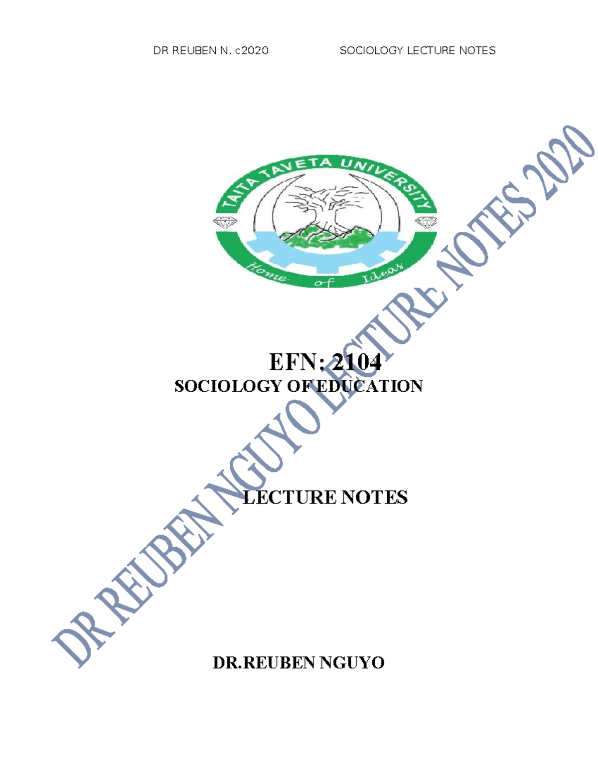 TTU sociology EFN 2104 Notes - EFN: 2104 SOCIOLOGY OF EDUCATION LECTURE ...