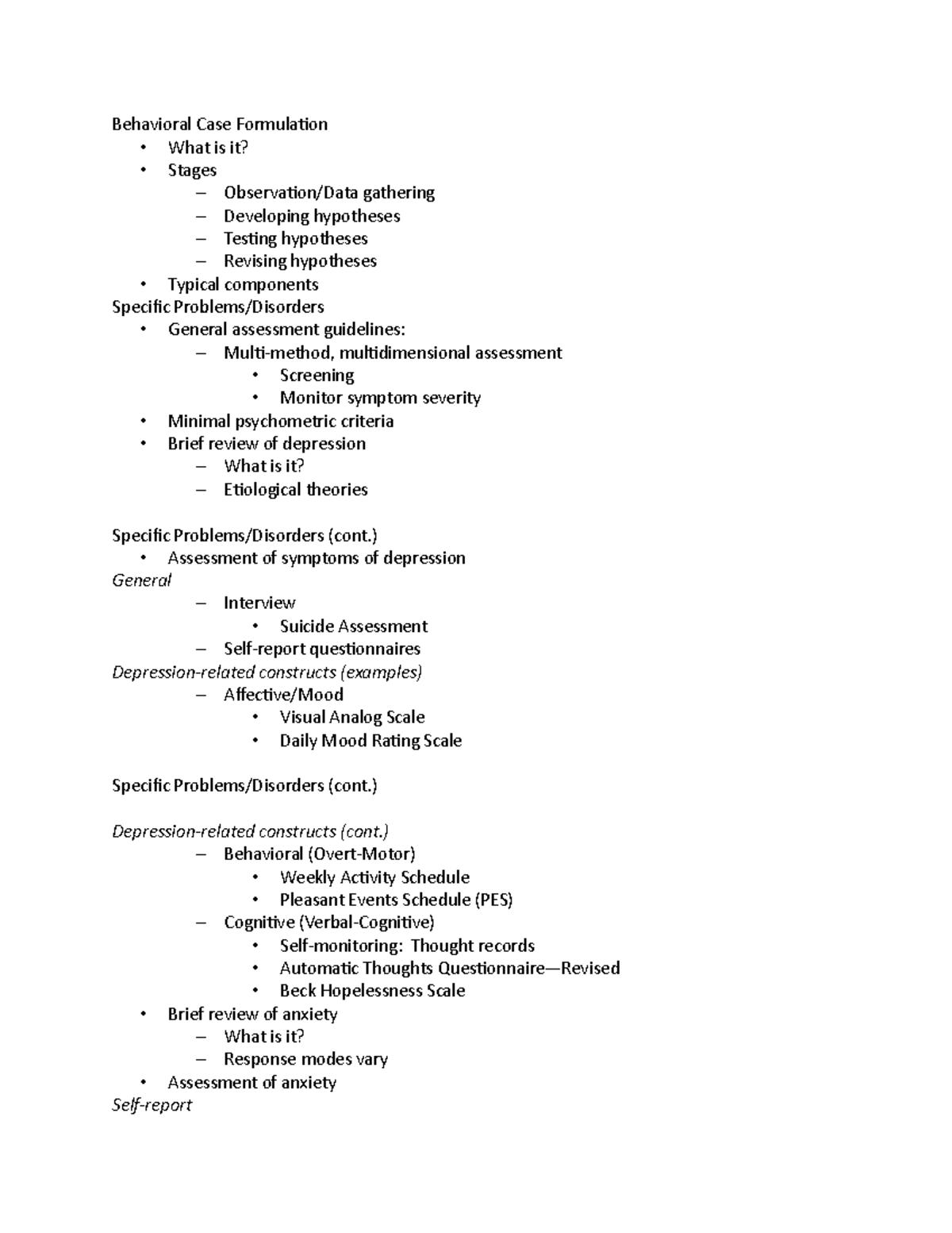 Depression Assessment and Formulation Notes - Behavioral Case ...