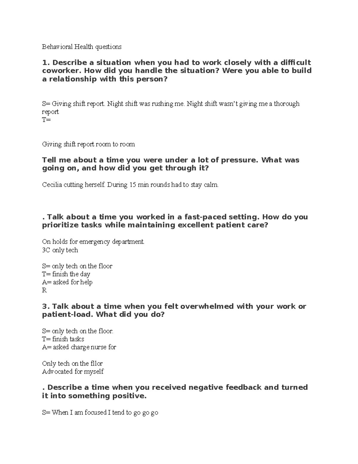 Behavioral Health questions - Describe a situation when you had to work ...