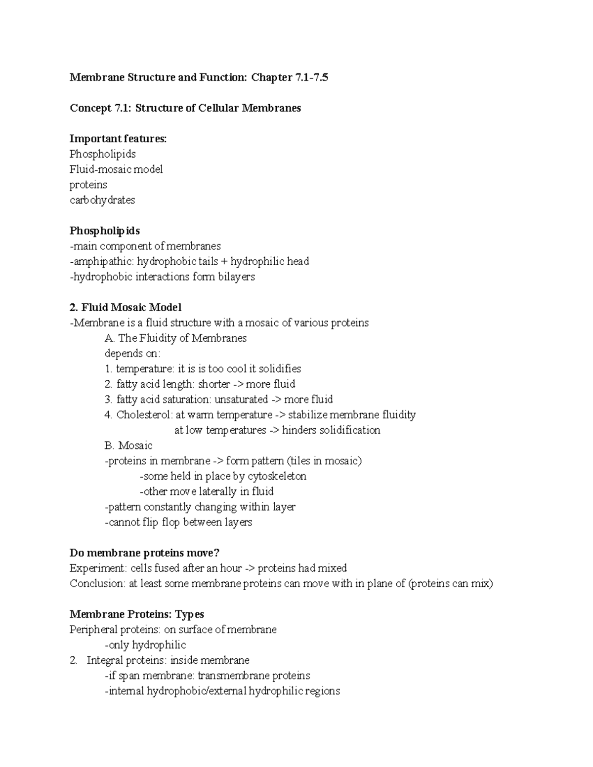 Lecture 06 - Membranes and Transport - Membrane Structure and Function: Chapter 7-7. Concept 7 ...