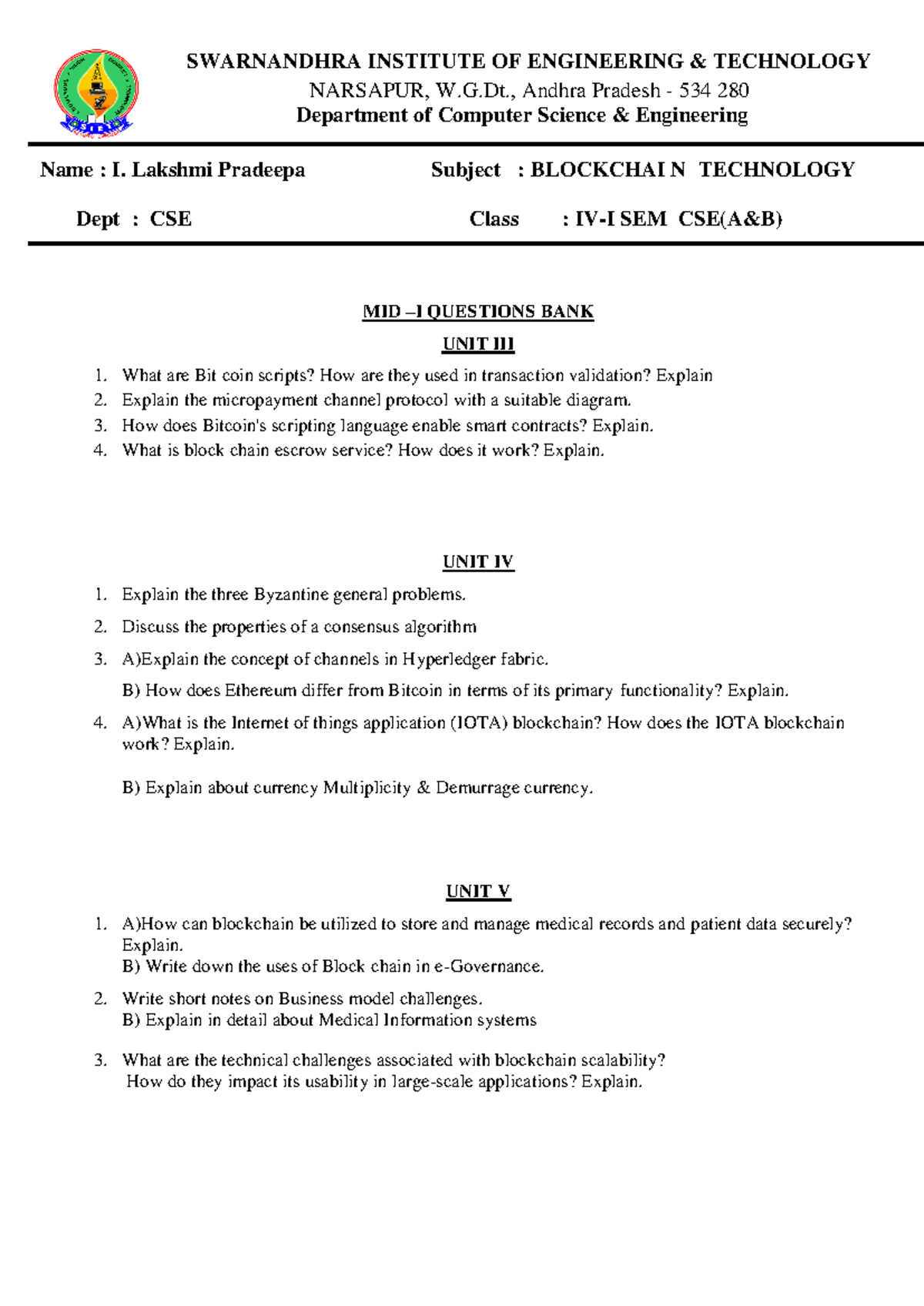 BCT MID 2 QB - ........................... - SWARNANDHRA INSTITUTE OF ...