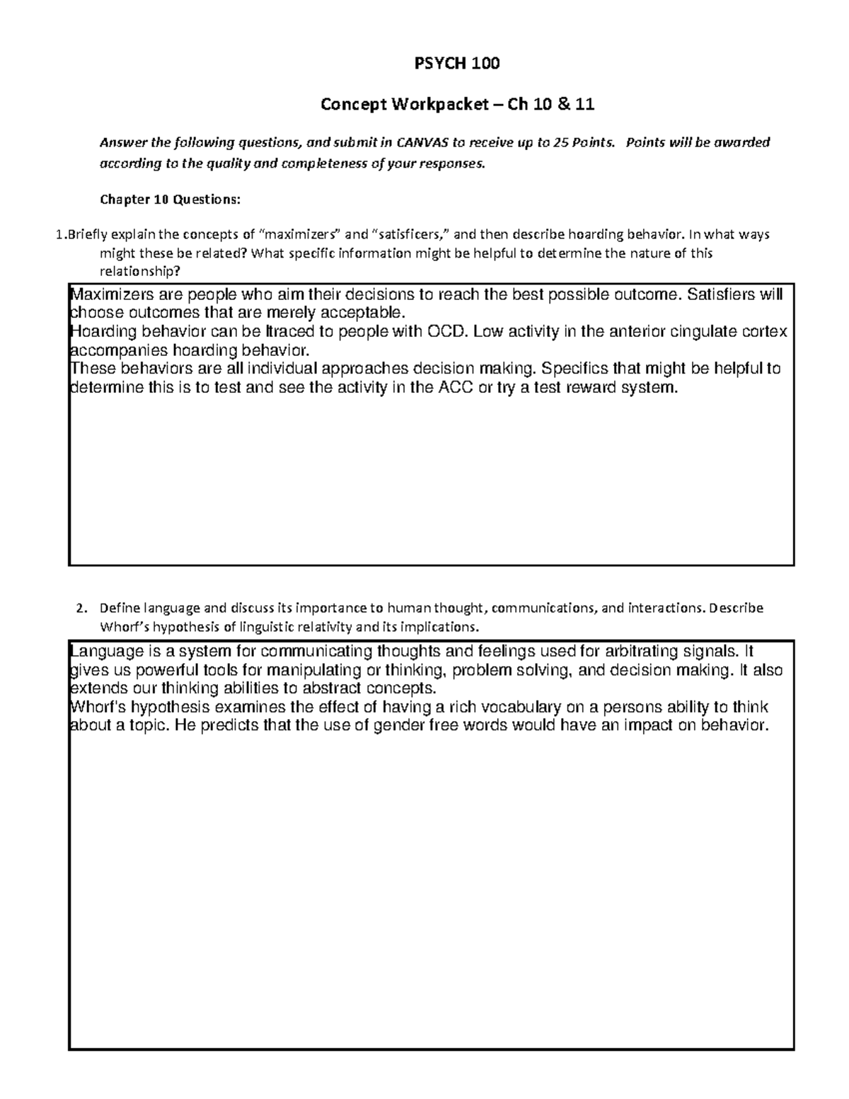 PSYCH 100 Ch 10\11 HW Packet - PSYCH 100 Concept Workpacket – Ch 10 ...