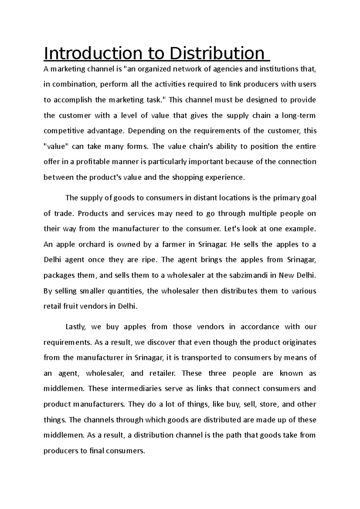 Introduction to Distribution - " This channel must be designed to ...