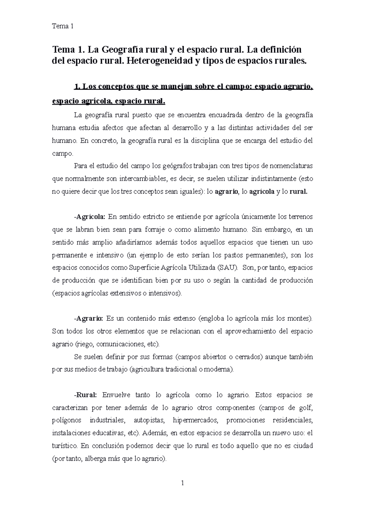Tema 1. La geografía rural y espacio rural. La definición del espacio ...
