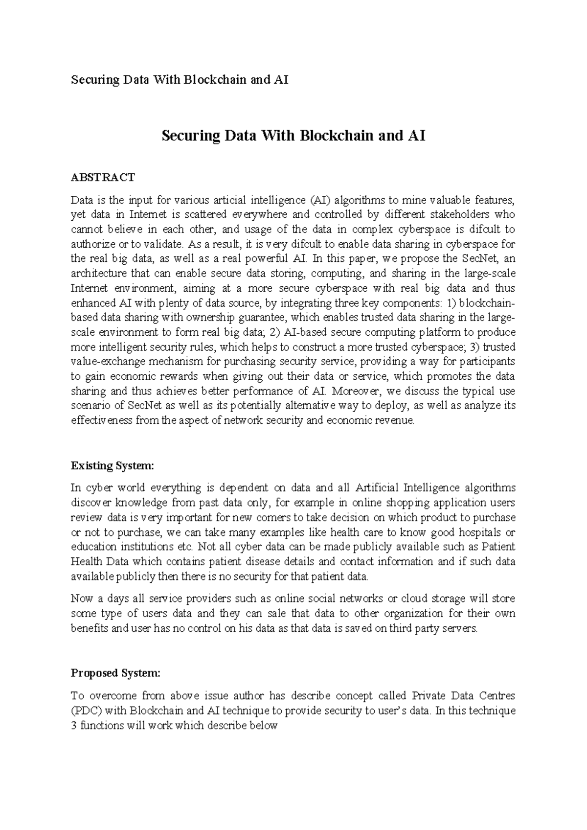 Securing Data With Blockchain and AI - Securing Data With Blockchain and AI Securing Data With ...