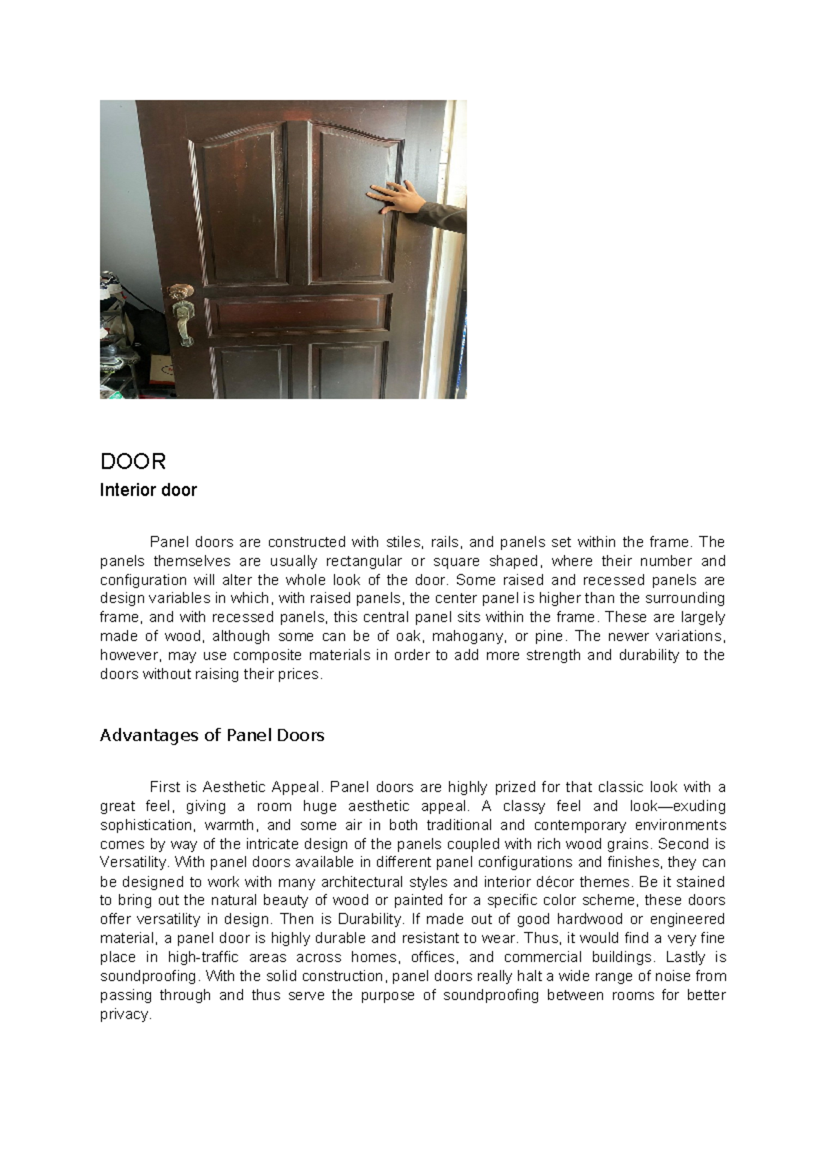 Report assignment (2) door - DOOR Interior door Panel doors are ...