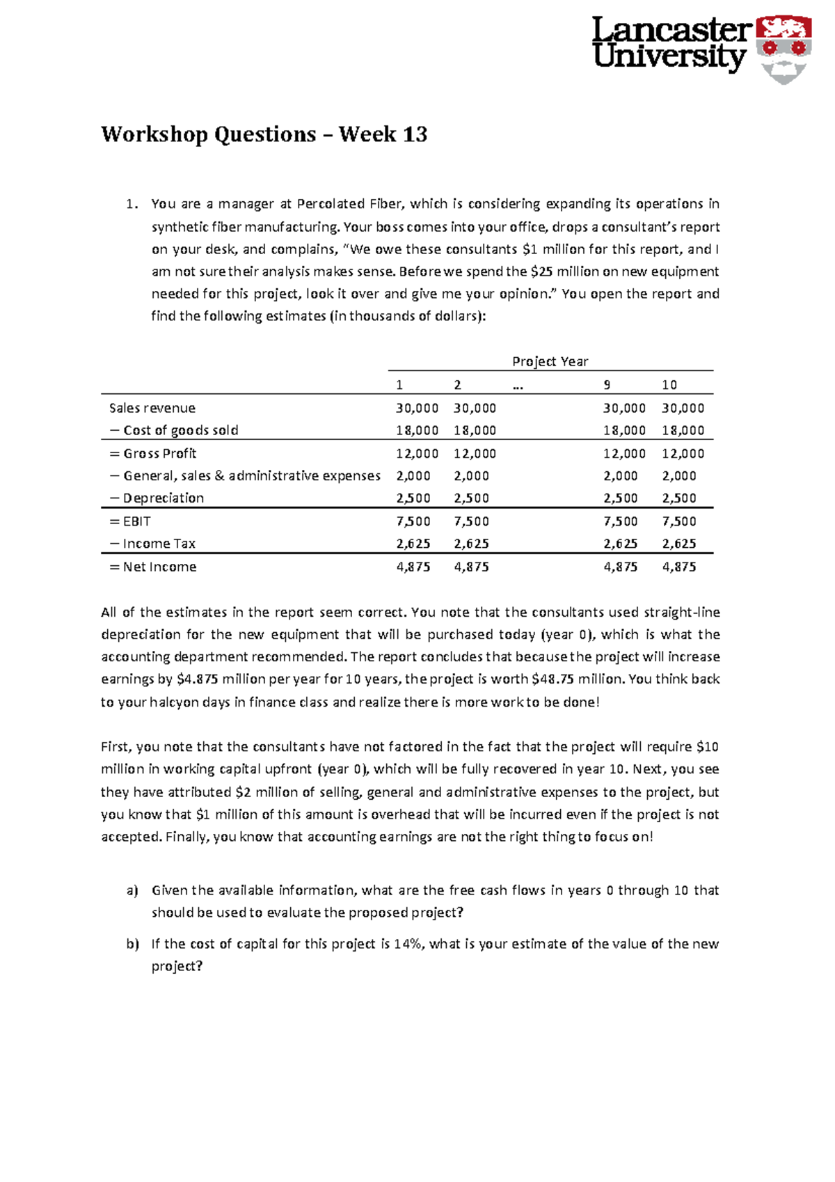 AC.F214L Workshop questions, week 13 - Workshop Questions – Week 13 1 ...
