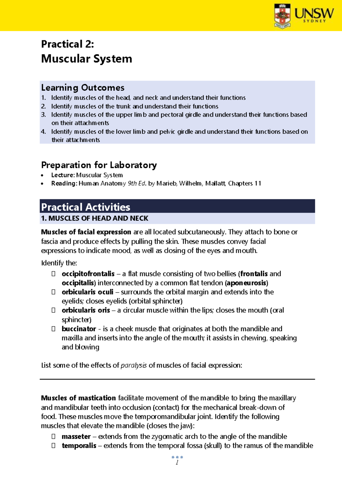 Lab 2 - Muscular System 2024 - Practical 2 : Muscular System Learning ...