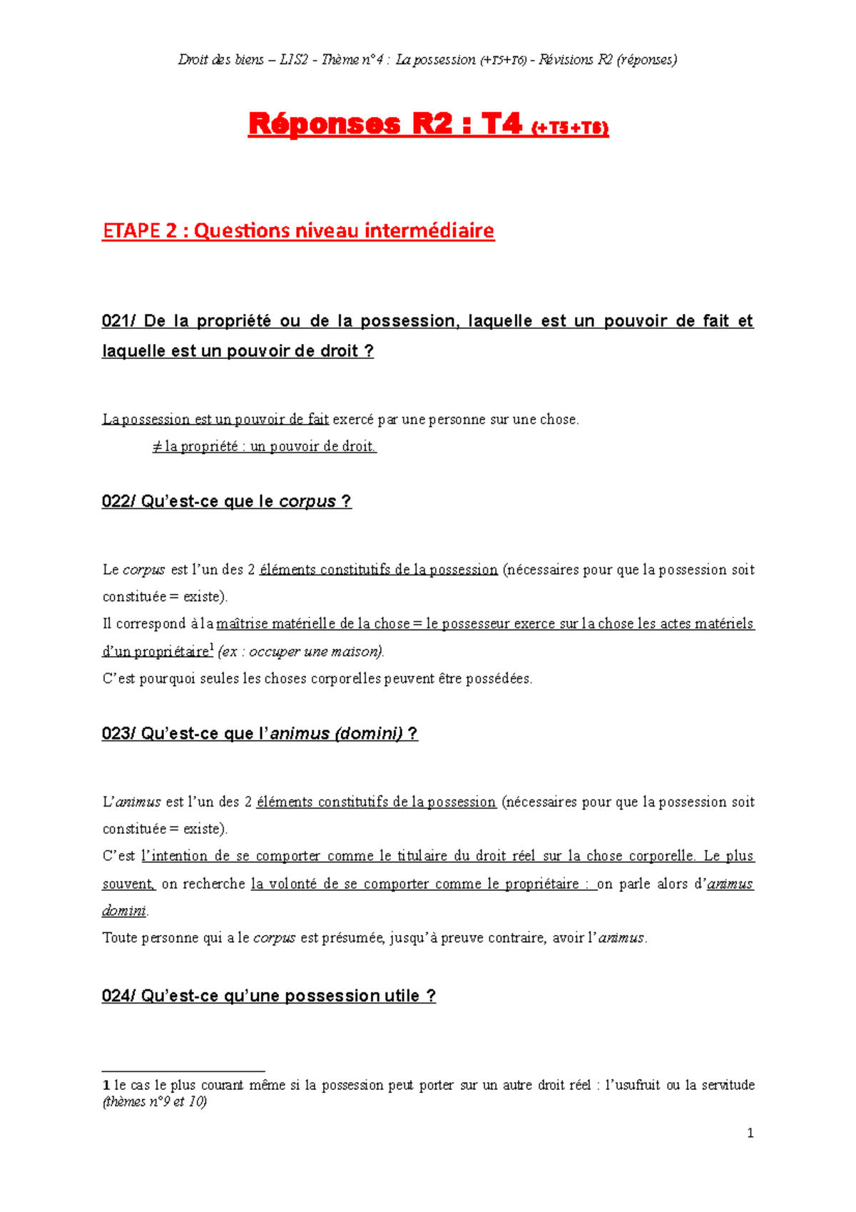 Questions Droit DES Biens 4 (droit civil) - Réponses R 2 : T 4 (+T 5 +T ...