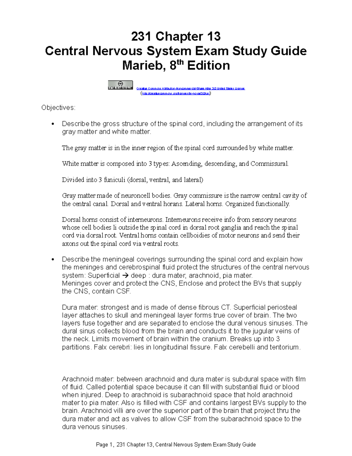 231 Chapter 13 Study Guide 8e - 231 Chapter 13 Central Nervous System ...