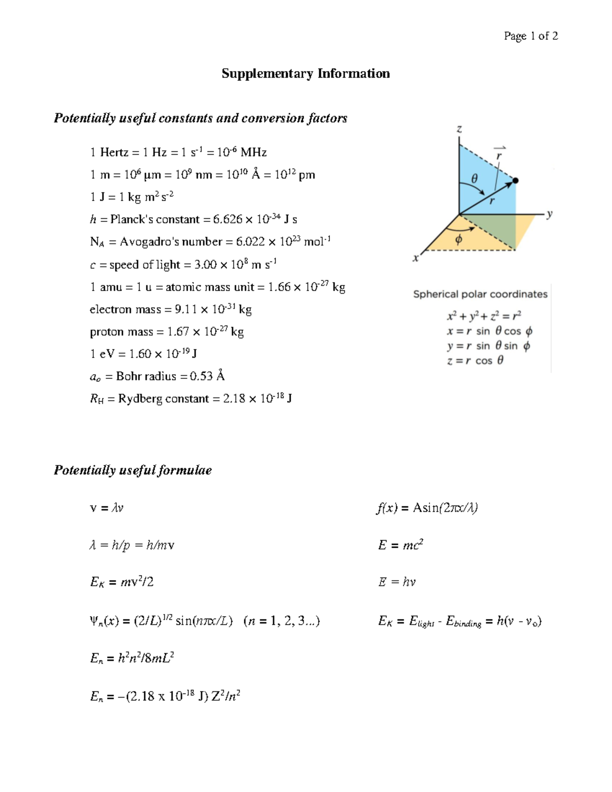 Chem121 Supplementary Sheet and Periodic Table 2019 - Page 1 of 2 ...