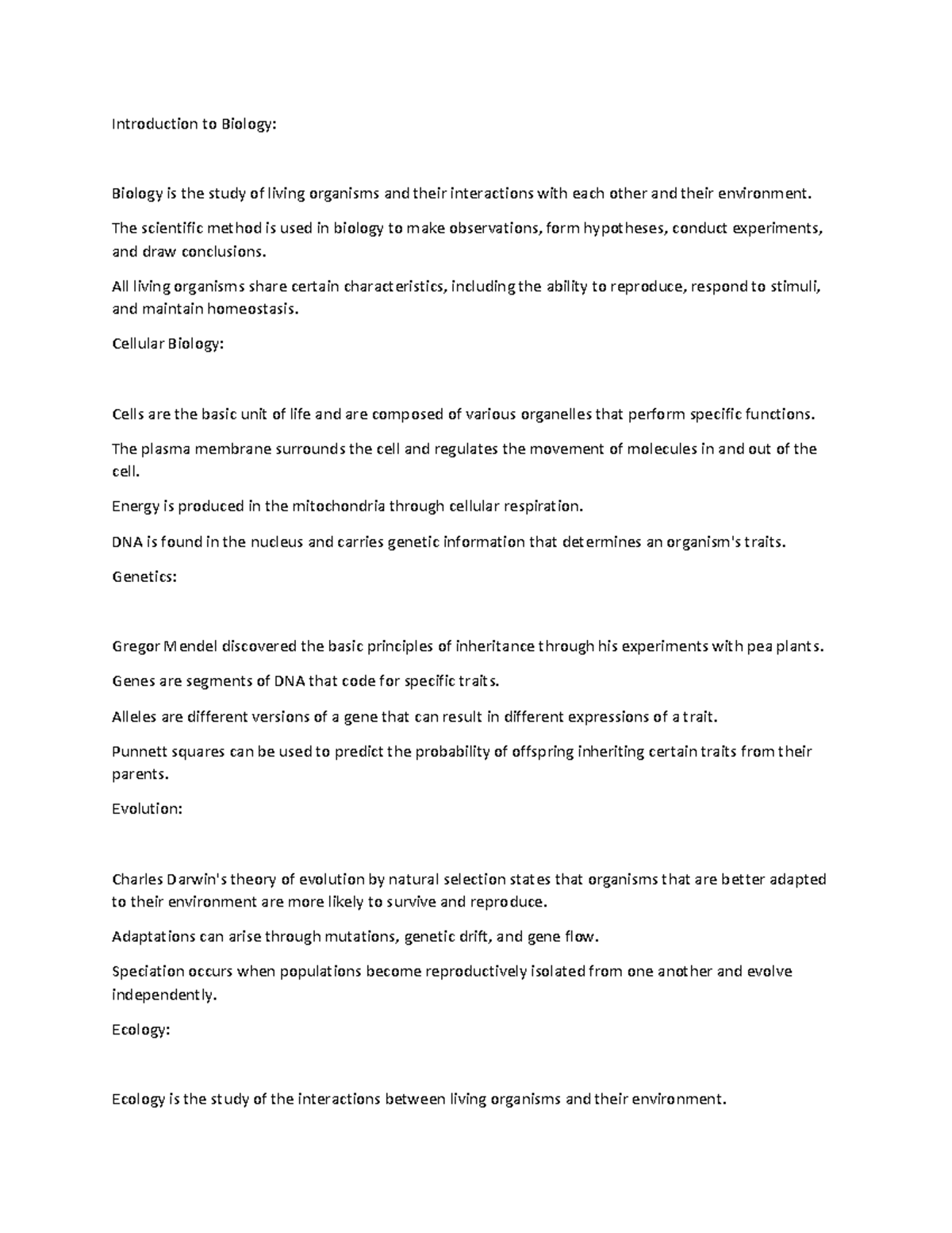 Biology - Introduction to Biology: Biology is the study of living ...