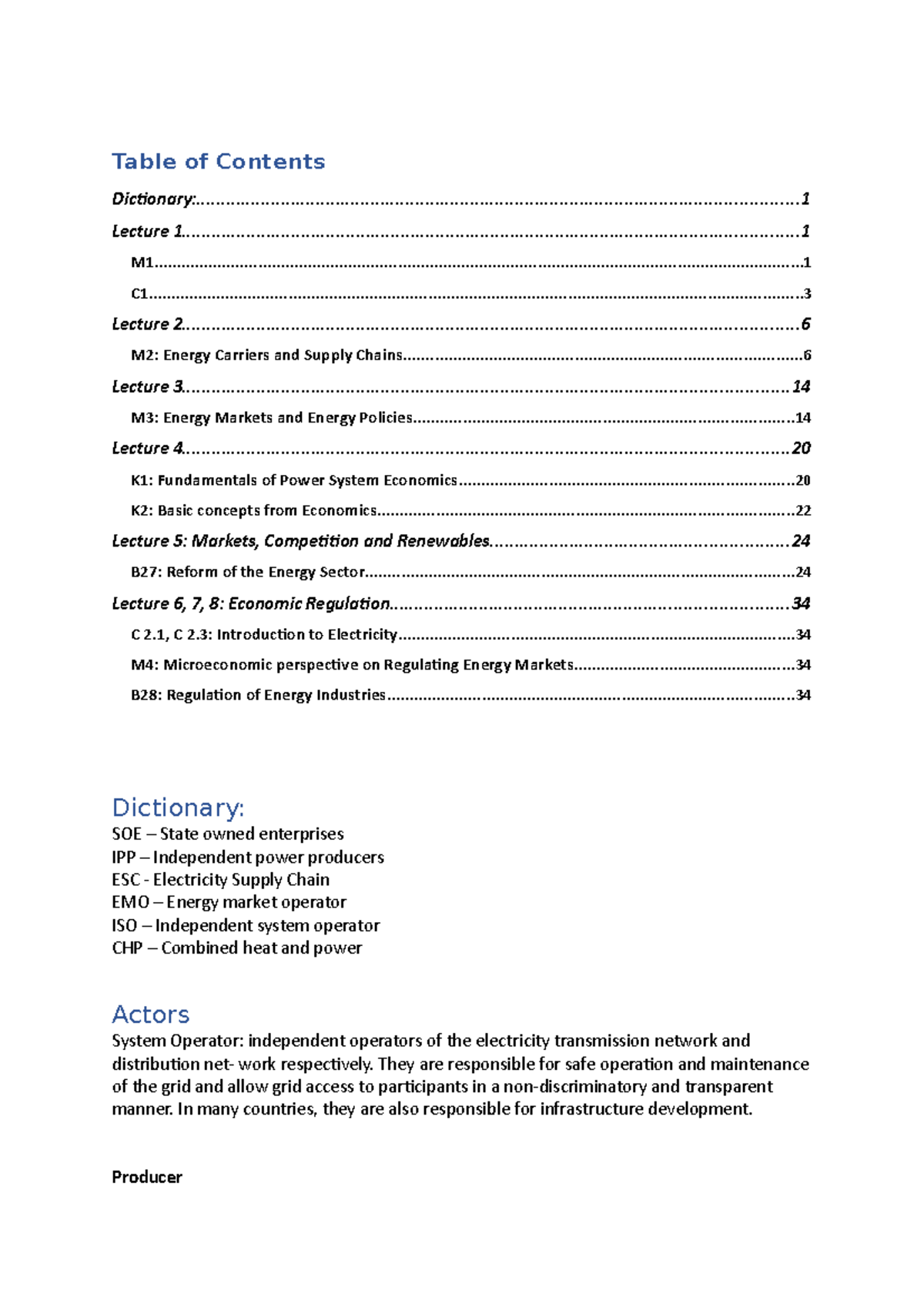 Notes - Table of Contents - Studocu