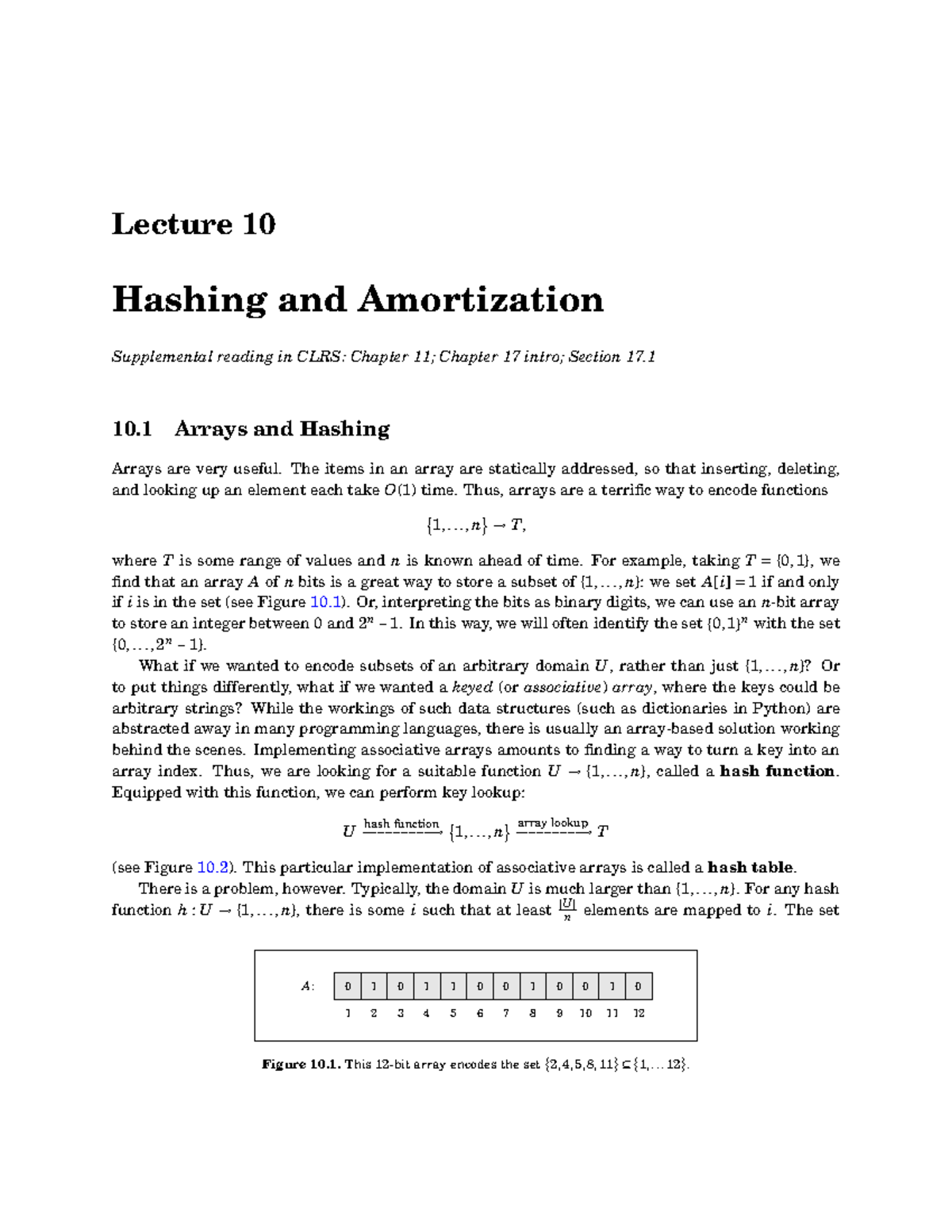Hashing and amortization - Lecture 10 Hashing and Amortization Supplemental reading in CLRS ...