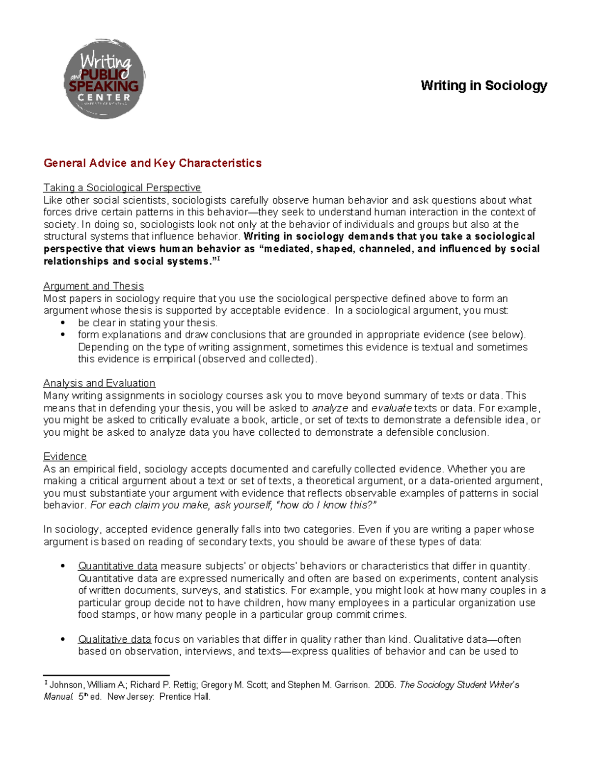 Writing-in-Sociology - Writing in Sociology General Advice and Key ...