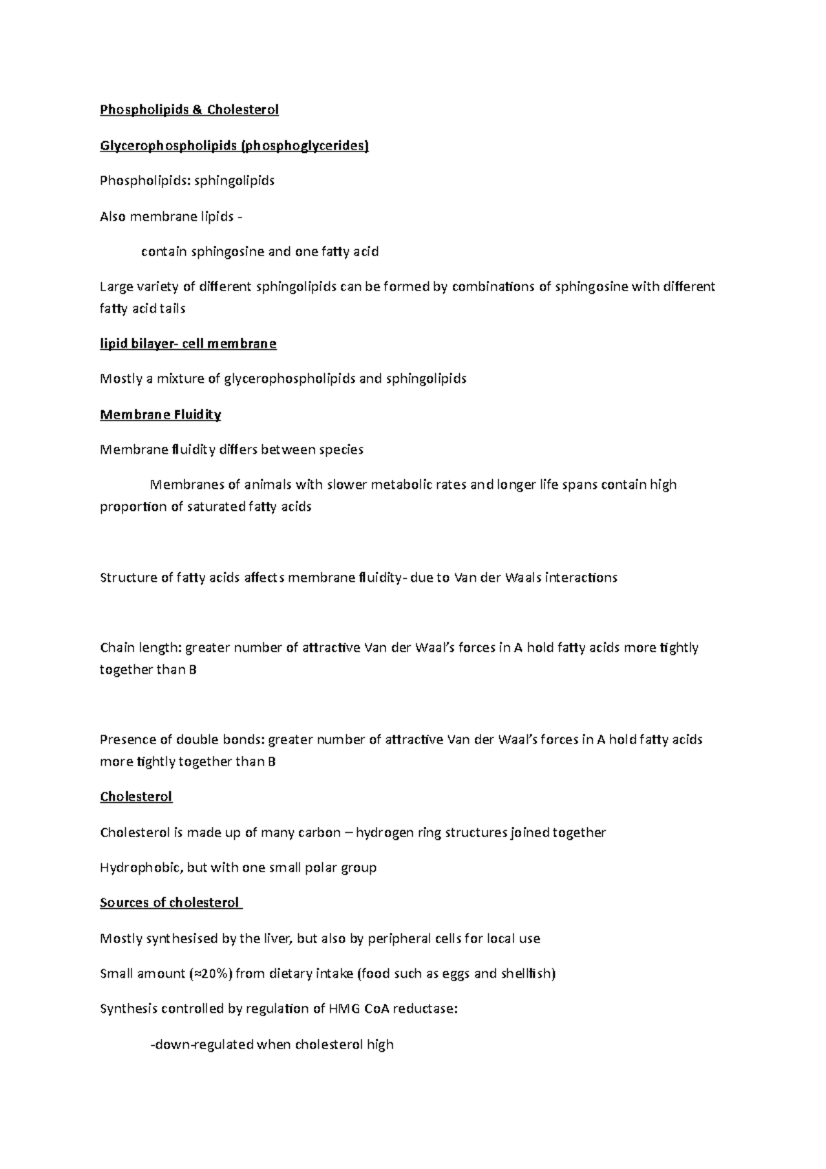 Cholestrol - Lecture notes 2 - Phospholipids & Cholesterol ...