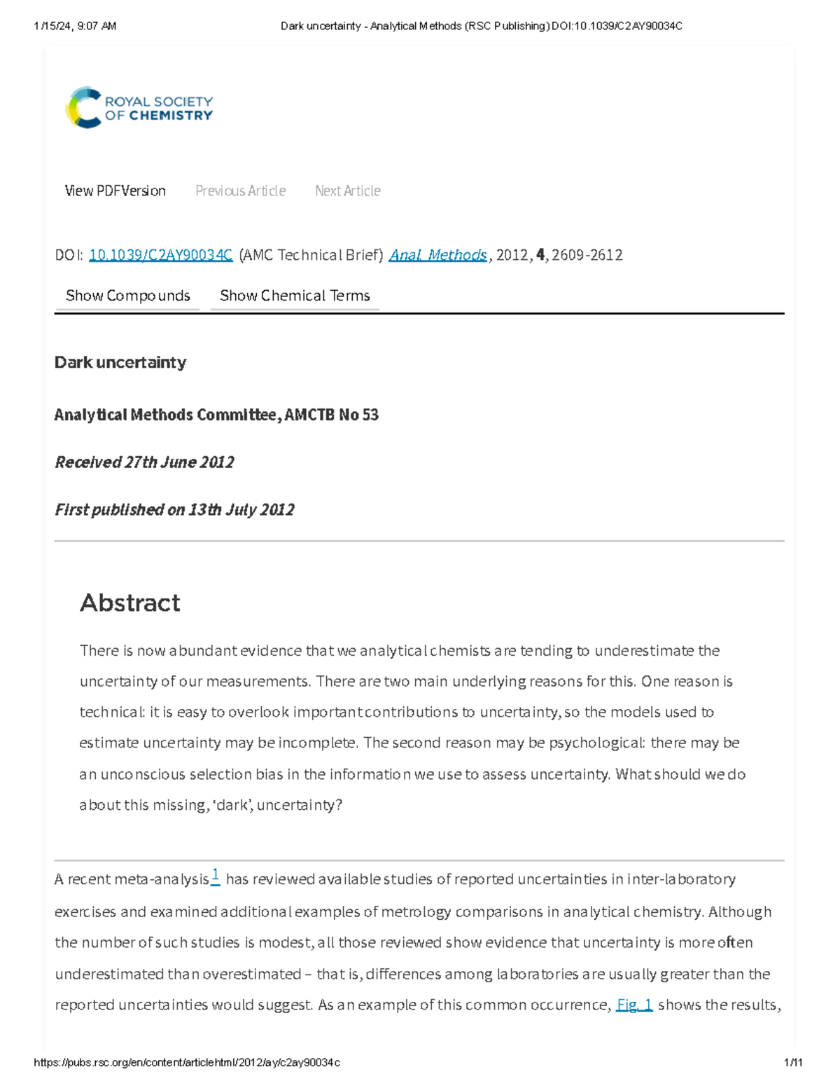 Dark uncertainty - Analytical Methods (RSC Publishing) DOI 10 - DOI: 10 ...