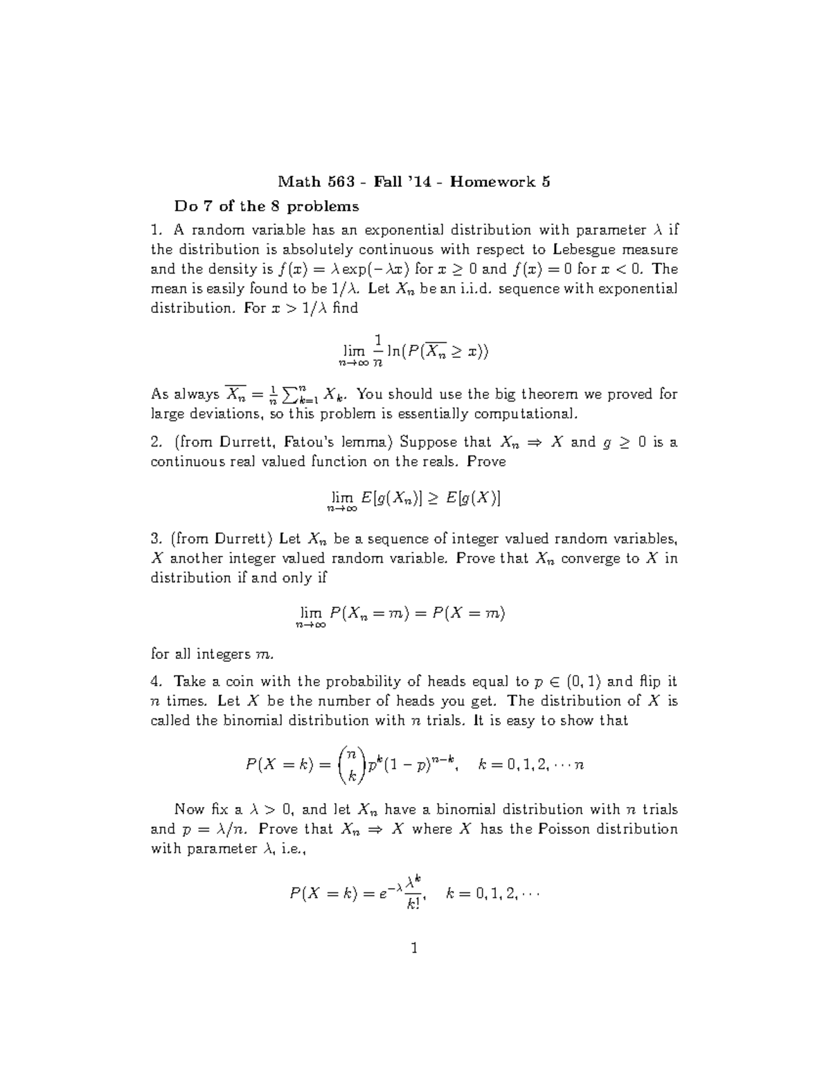 Hmwk5 - Homework assignment 5 - Math 563 - Fall ’14 - Homework 5 Do 7 ...