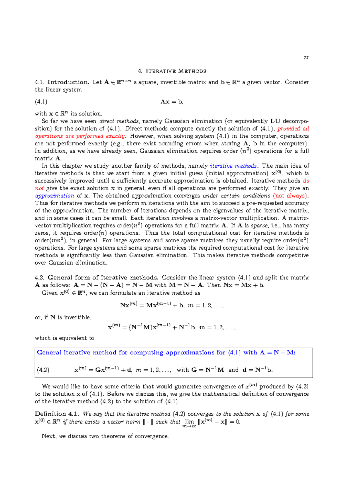 4. Iterative Methods - lec4 - 4 Methods 4.1.Introduction 2 R n⇥n a ...
