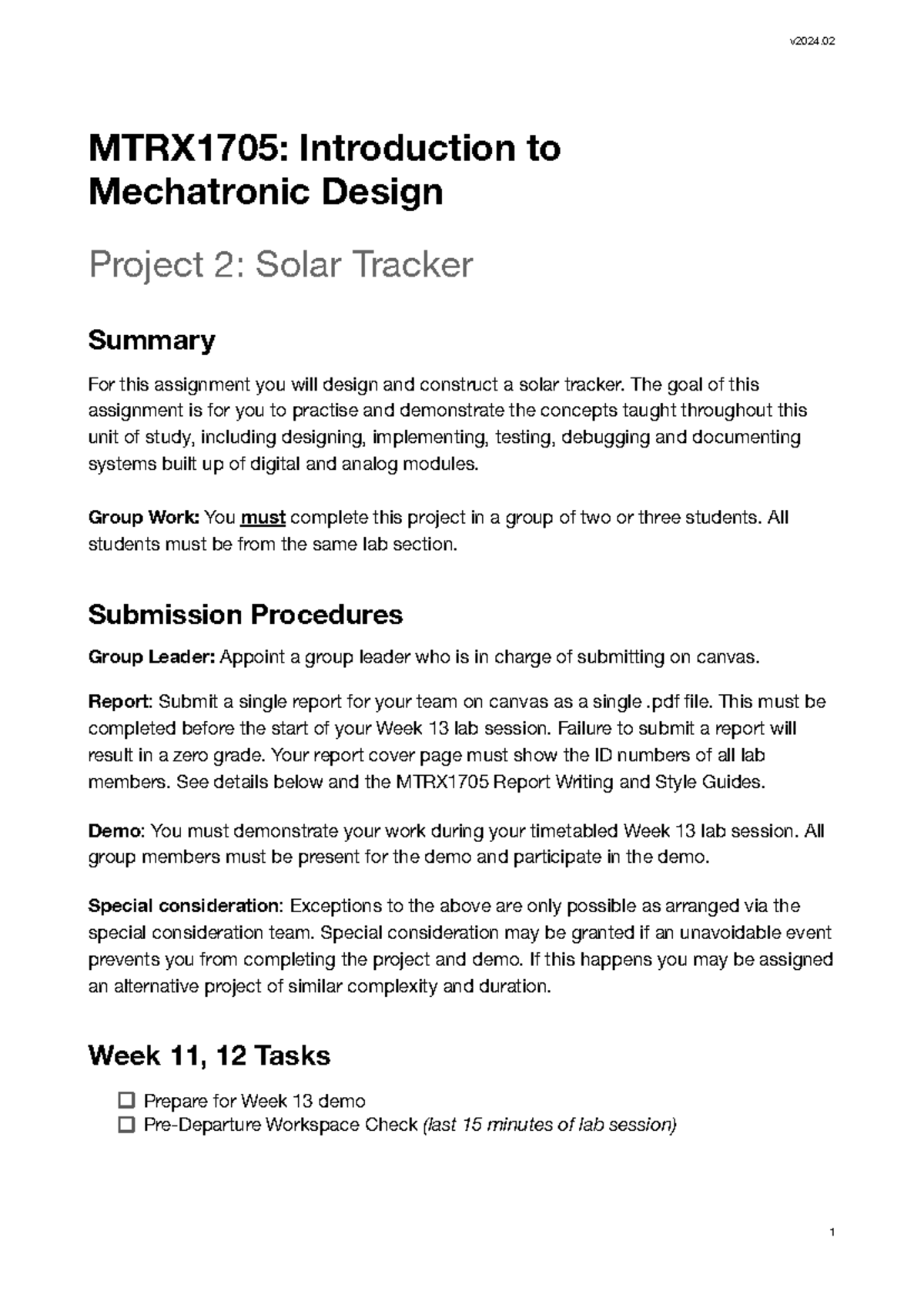 MTRX1705 Project 2 Instructions - MTRX1705: Introduction to Mechatronic ...