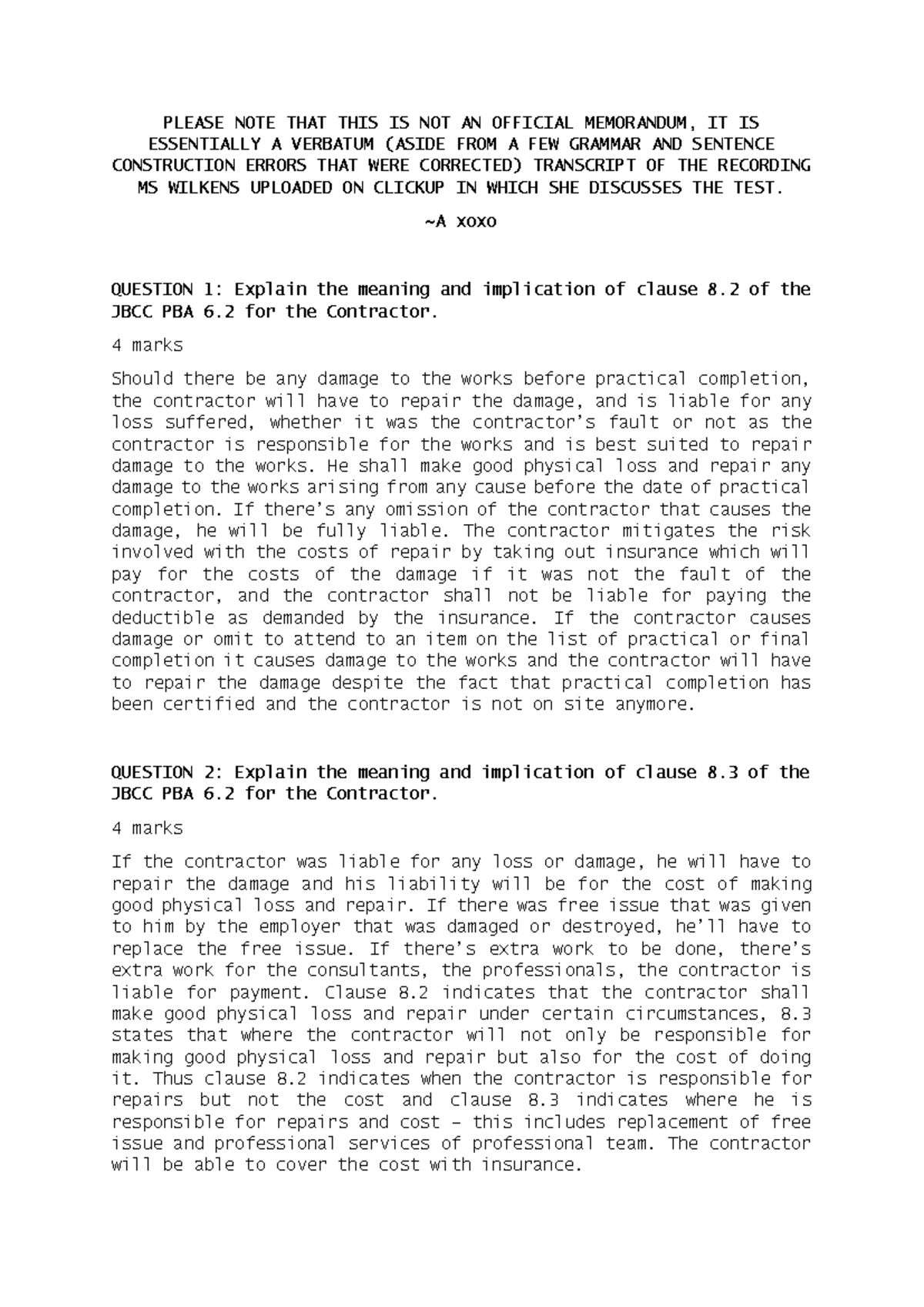 KKR 322 Sem Test 2 Memo - Memo clause 8 to 25 - PLEASE NOTE THAT THIS ...